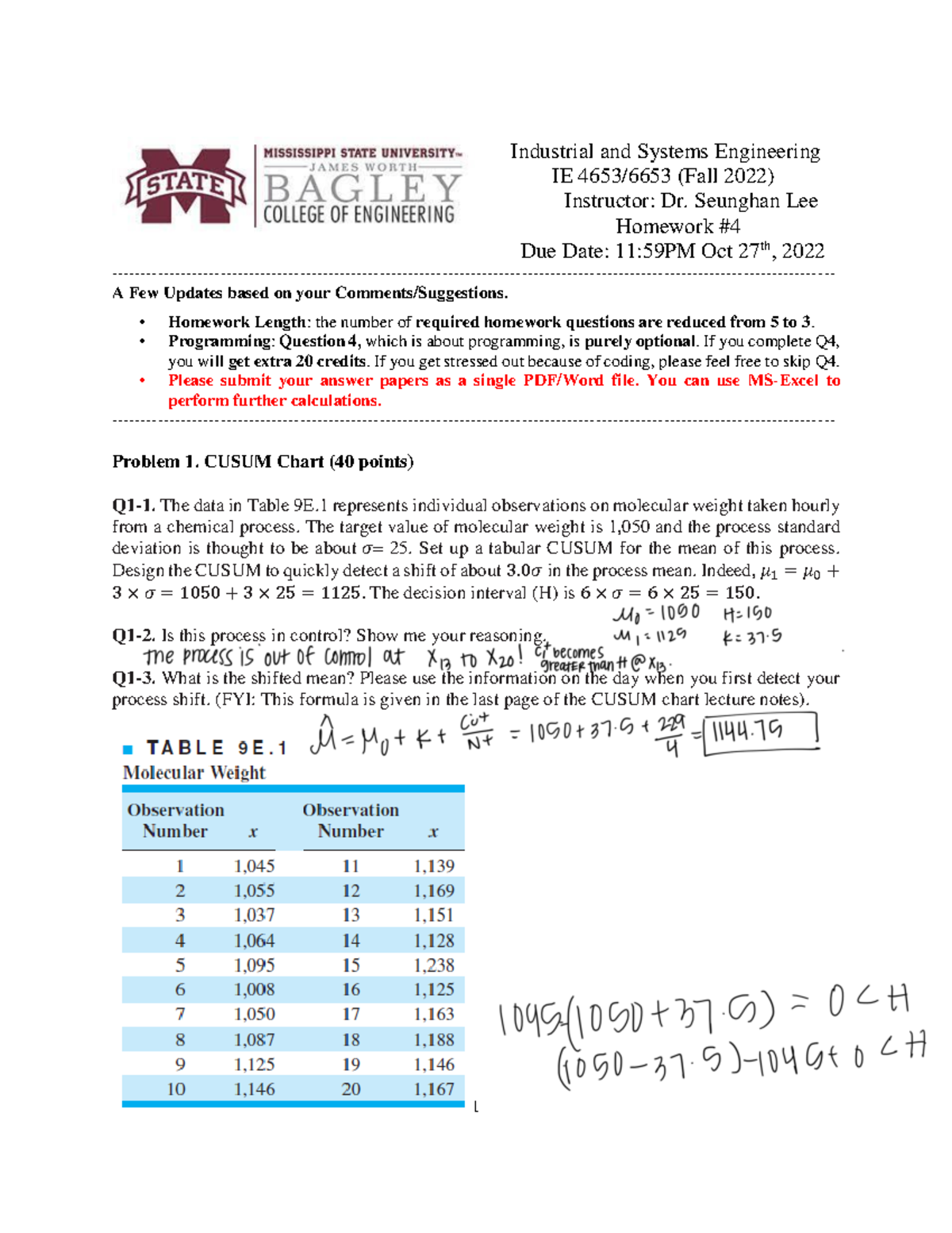 Homework 4 - Hw 4 with solutions - 1 Industrial and Systems Engineering ...