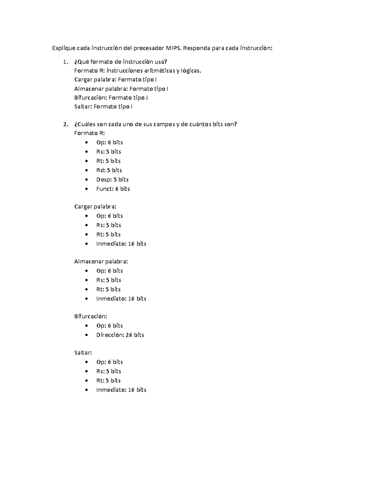 MIPS - Ejercicios de mips - Explique cada instrucción del procesador MIPS. Responda para cada ...