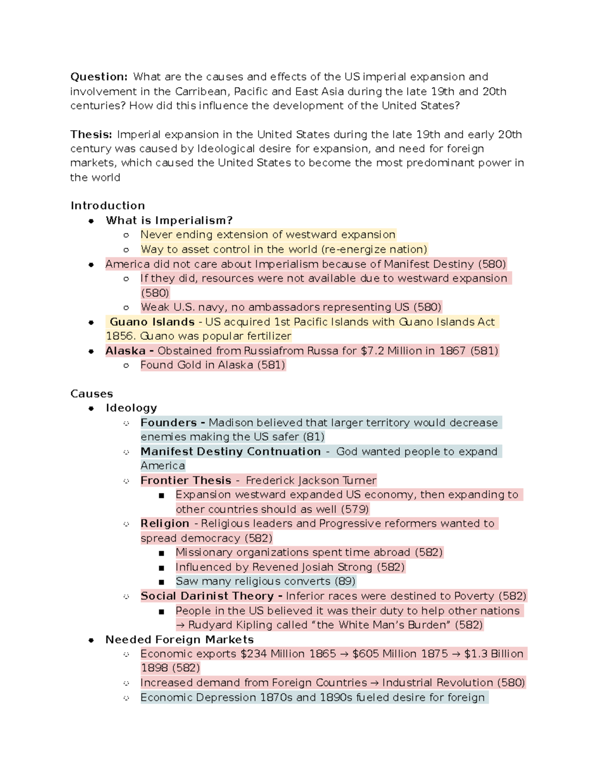 The Causes and Effects of U.S. Imperial Expansion - Planning - Question ...