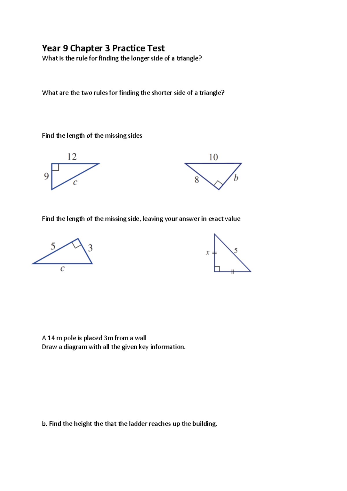 Chapter 3 Practice Test - Year 9 Chapter 3 Practice Test What is the ...