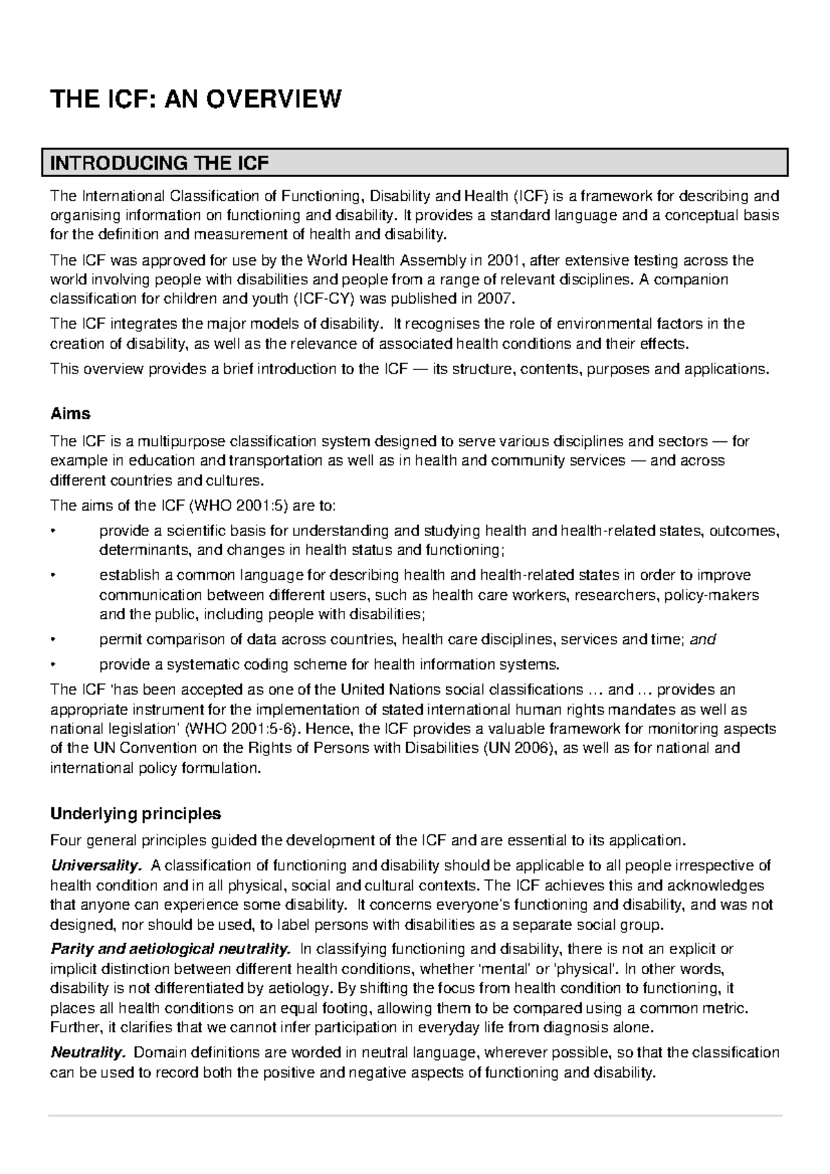 ICF Overview Explained - THE ICF: AN OVERVIEW INTRODUCING THE ICF The International ...