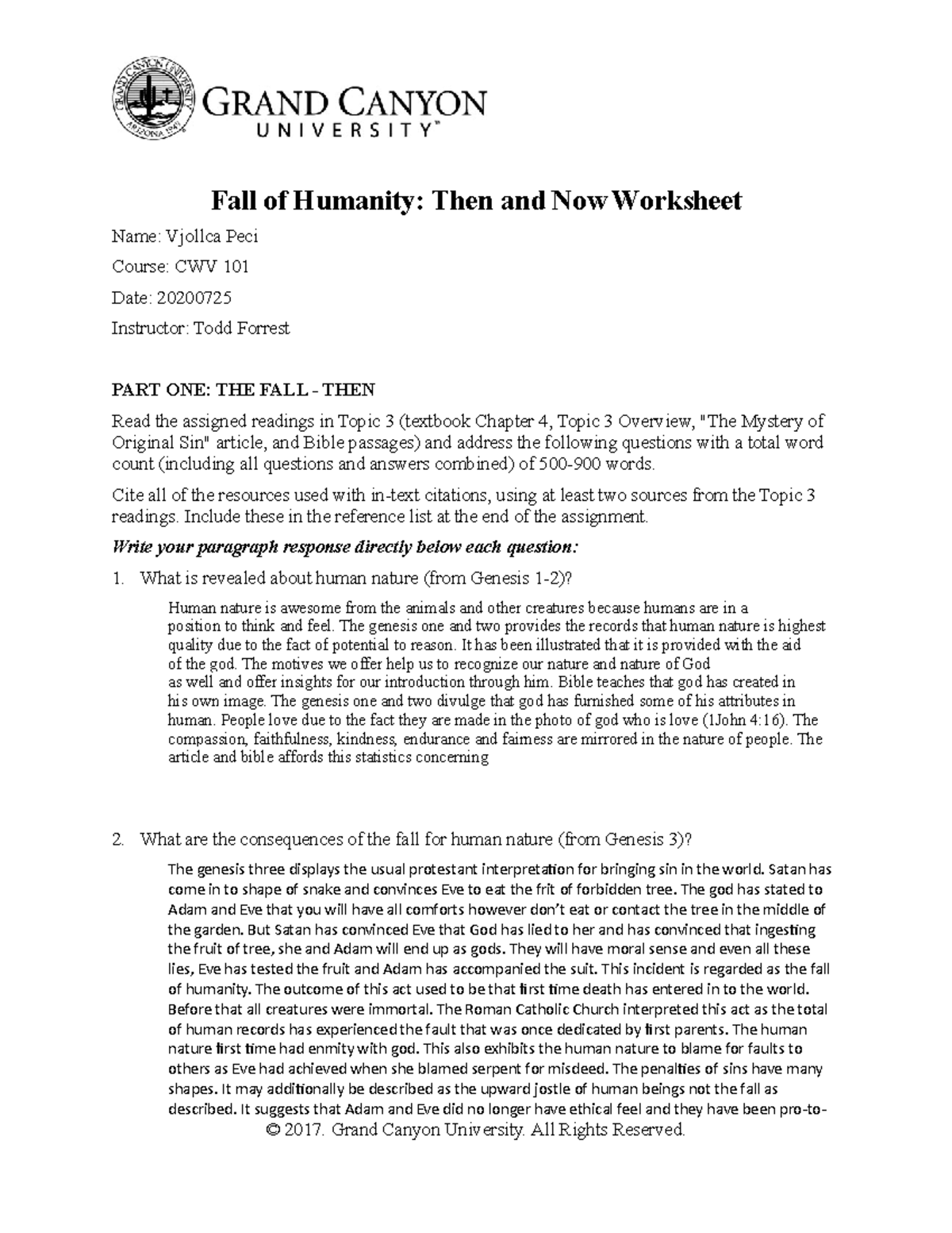 CWV-101-301-RS-T3Fall Of Humanity Worksheet-Online 2 - Fall of Humanity ...