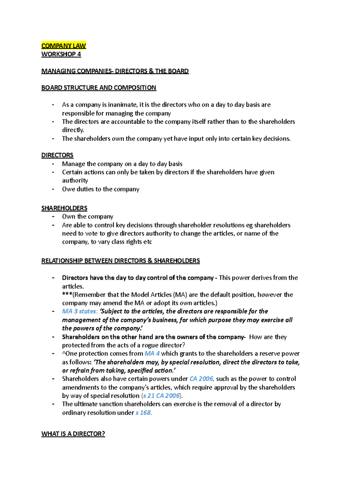 Board Structure AND Composition - COMPANY LAW WORKSHOP 4 MANAGING ...