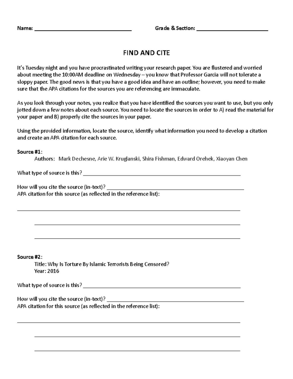 APA Activity - Find and Cite - Name ...