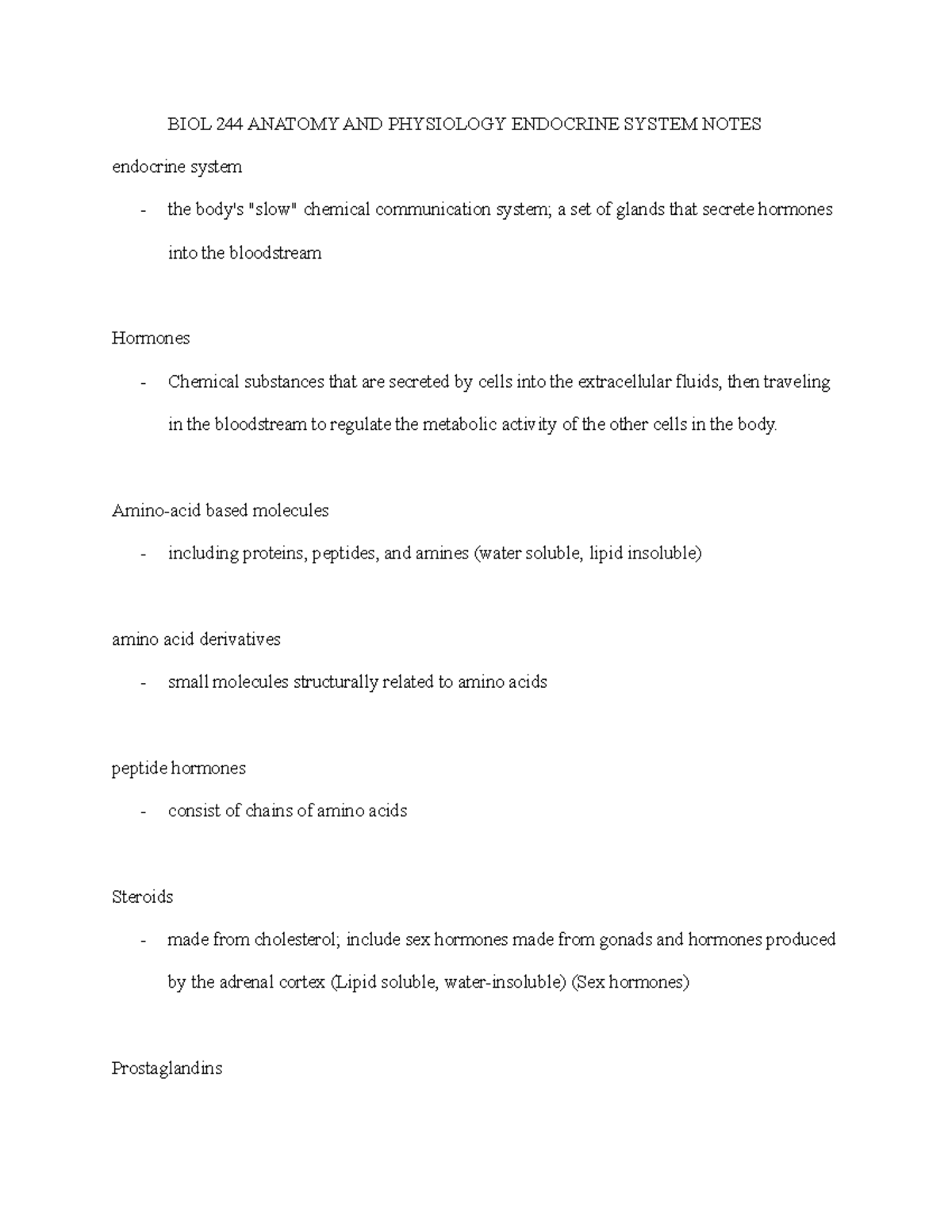BIOL 244 Anatomy AND Physiology Endocrine System Notes - BIOL 244 ...