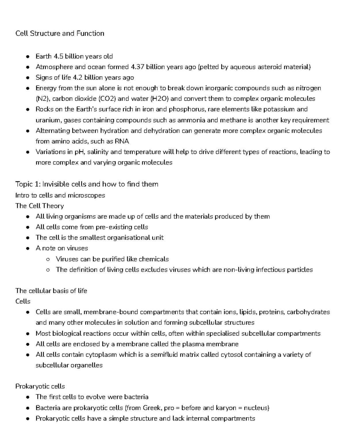 Cell Biology - Cell Structure and Function Earth 4 billion years old ...