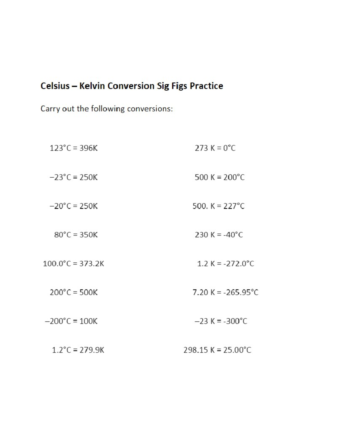 Celsius and Kelvin Preactice Extra Credit - CHEM 101 - Celsius Kelvin ...