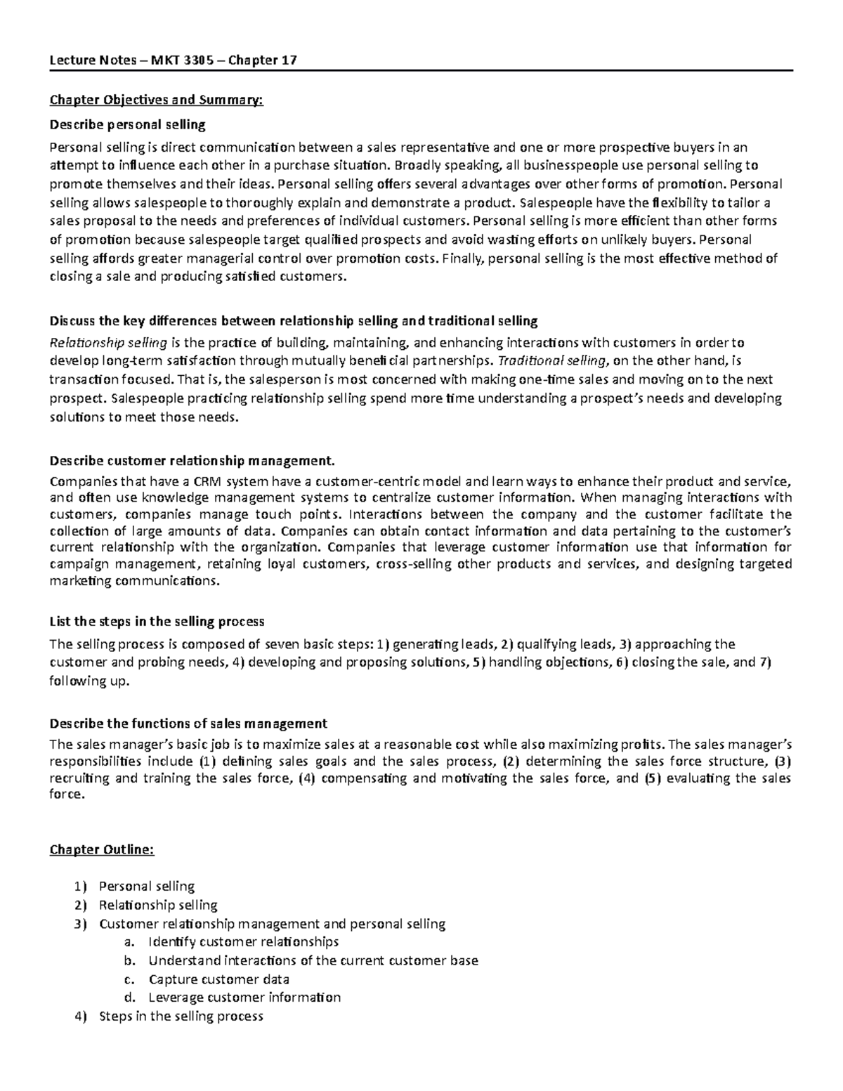 Chapter 17 Notes - MKT 3305 - Lecture Notes – MKT 3305 – Chapter 17 ...