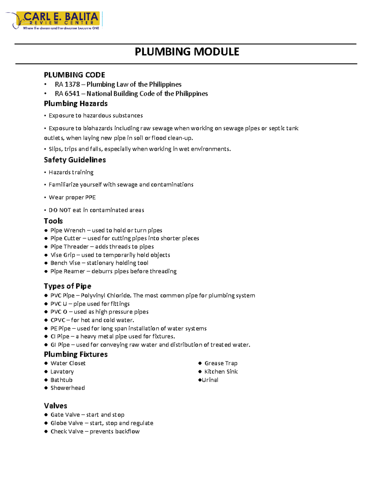 Plumbing Module - for other information - PLUMBING MODULE PLUMBING CODE ...