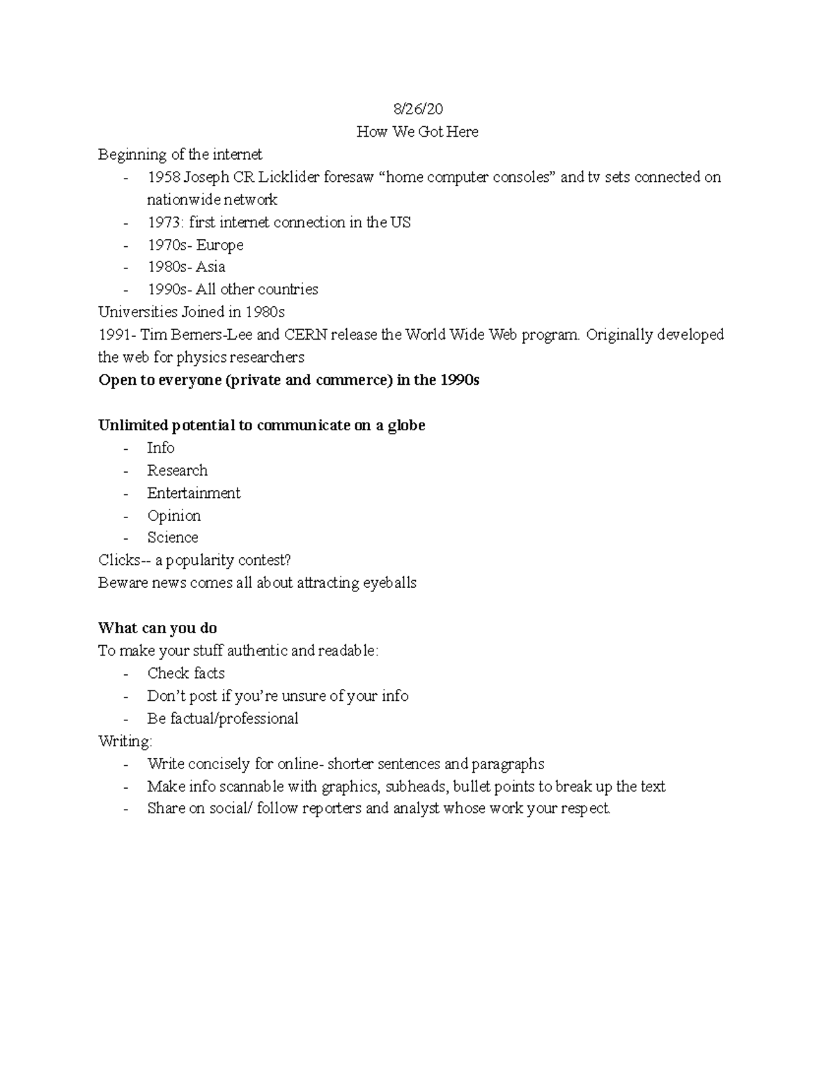 Journalism Notes 8 26 20 - 8/26/ How We Got Here Beginning of the ...