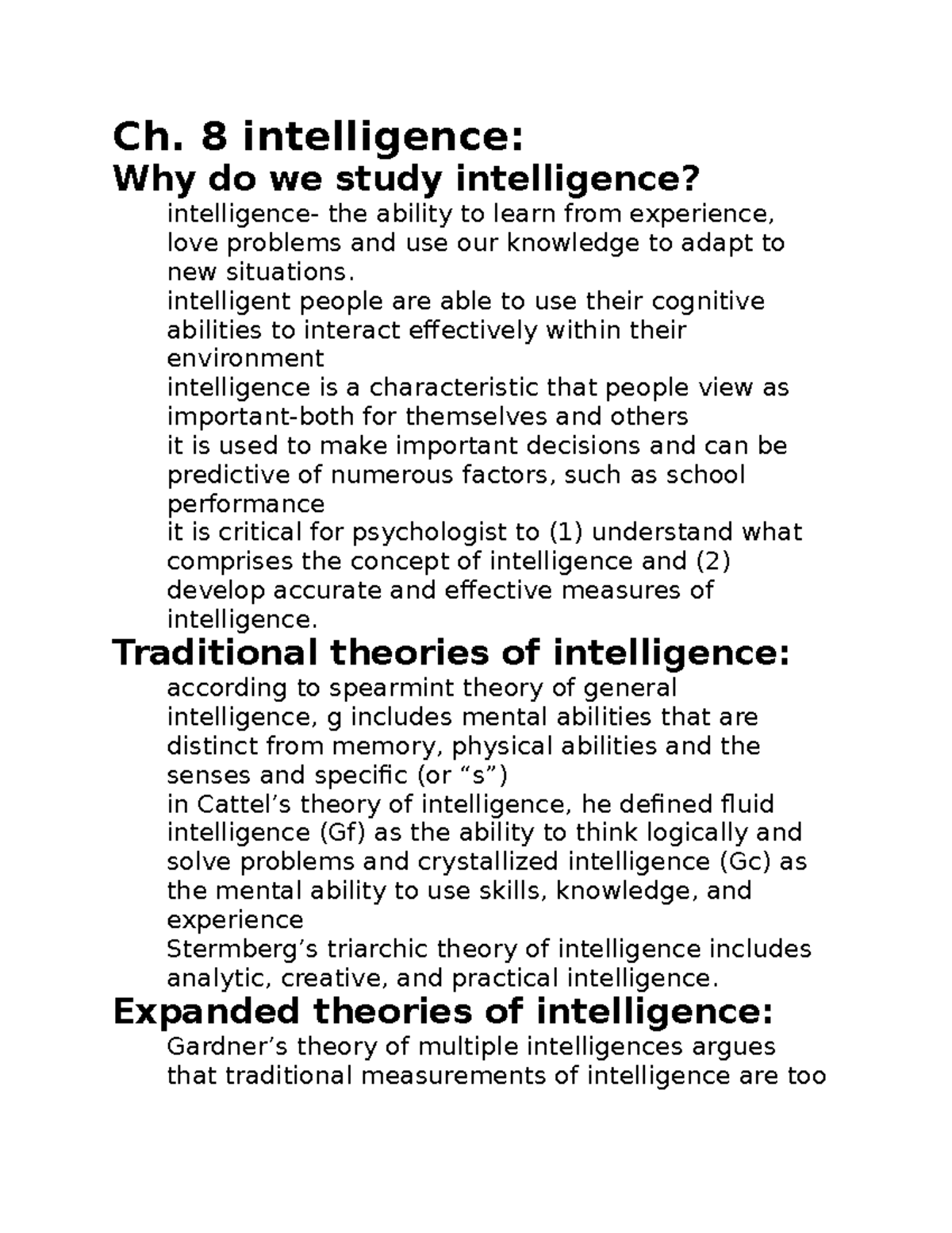 Ch. 8 intelligence - Ch. 8 intelligence: Why do we study intelligence ...