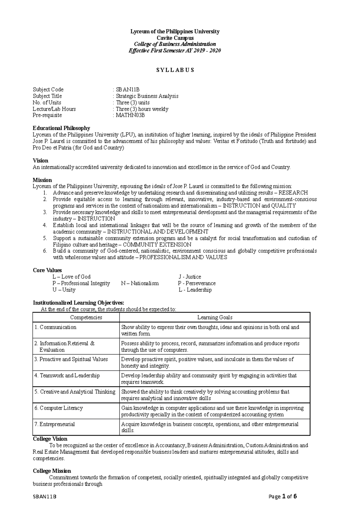 SBAN11B- Strategic Business Analysis - Lyceum of the Philippines University Cavite Campus ...