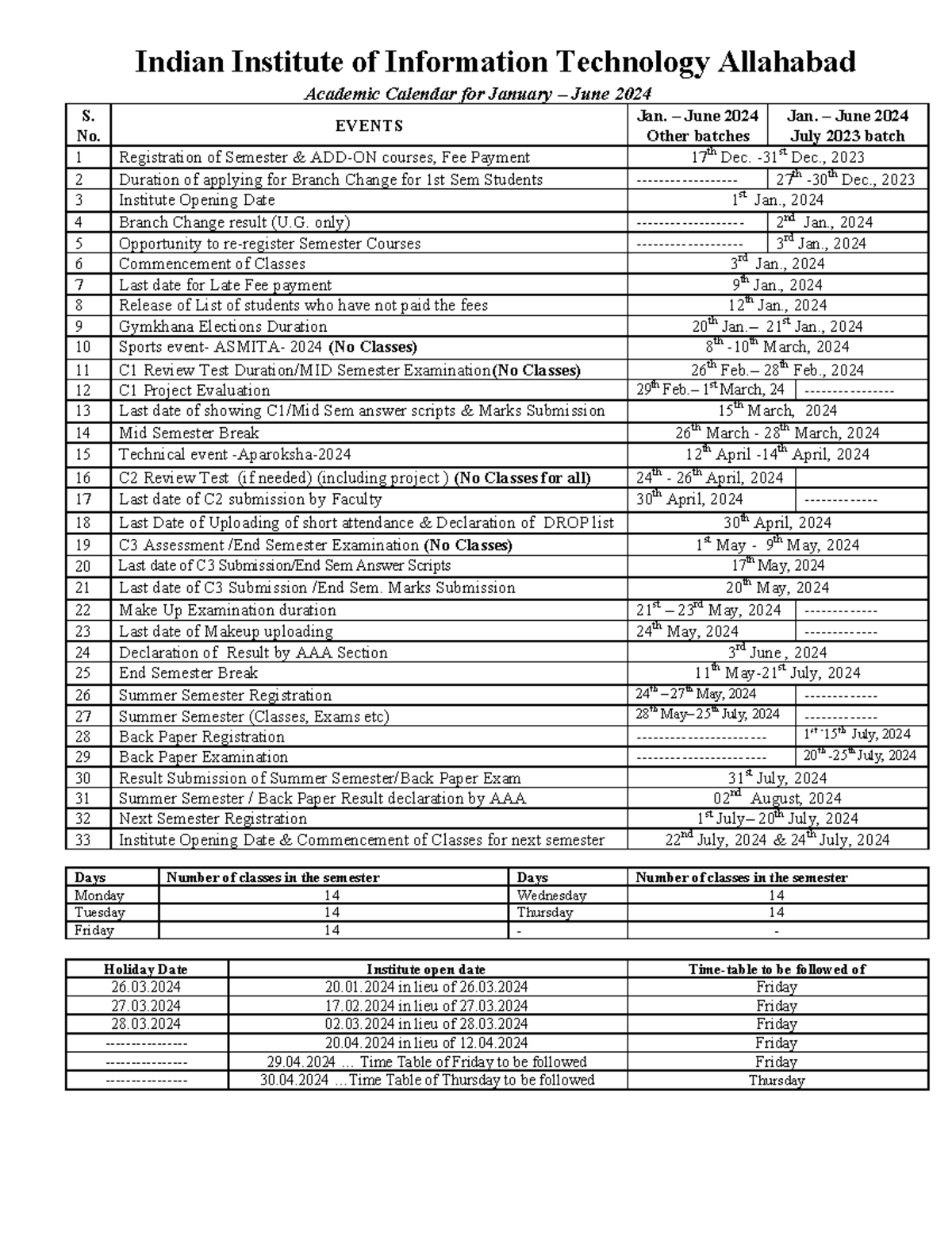 Academic Calendar 2024 - Indian Institute of Information Technology ...