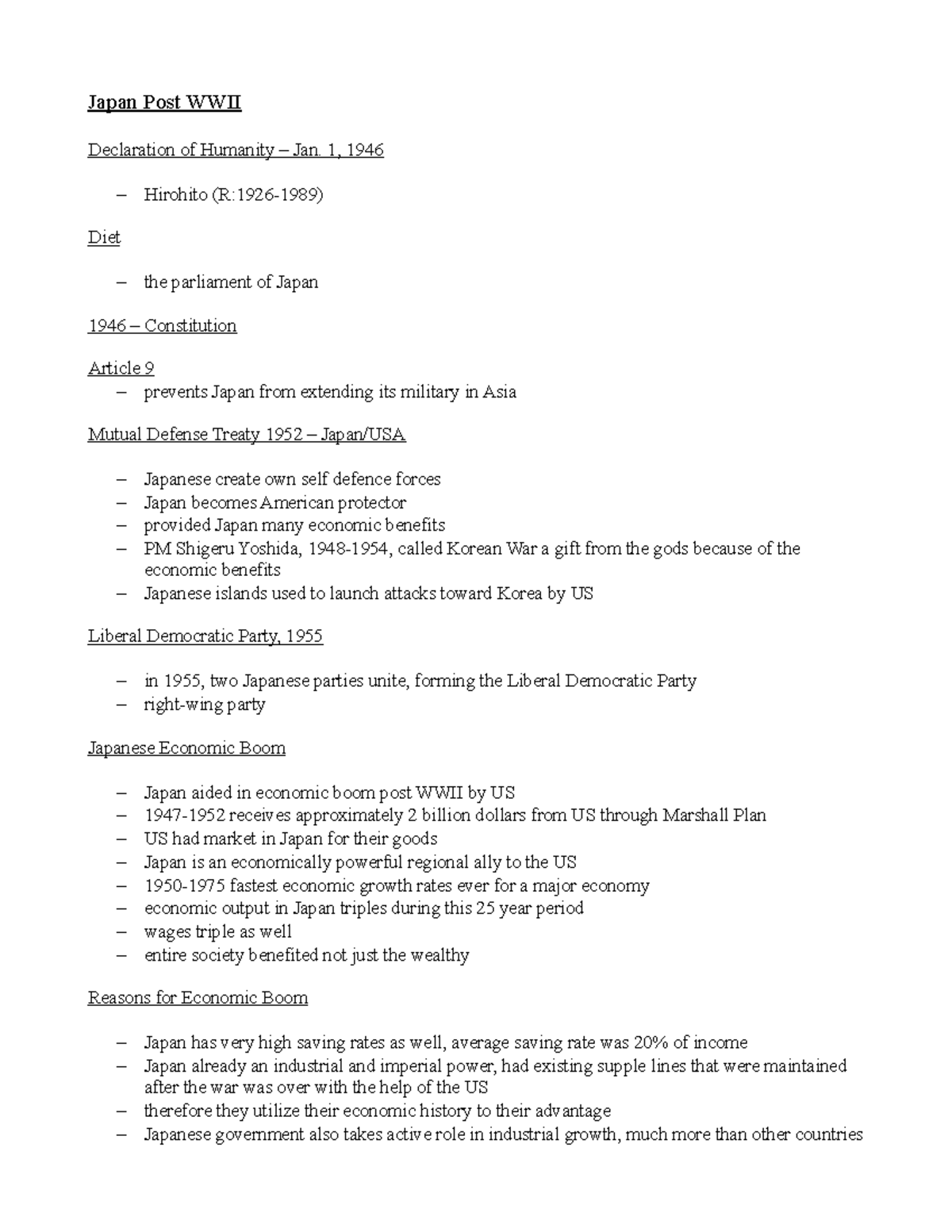 Asian Economies Post-WWII - Japan Post WWII Declaration of Humanity Jan ...