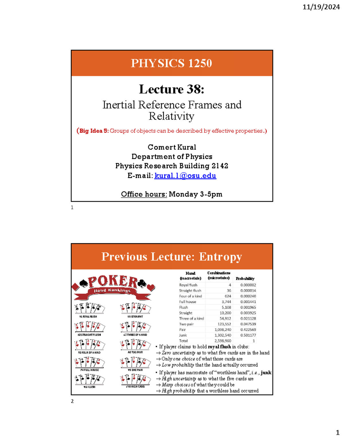 Lecture 38 Notes - PHYSICS 1250 Lecture 38: Inertial Reference Frames ...