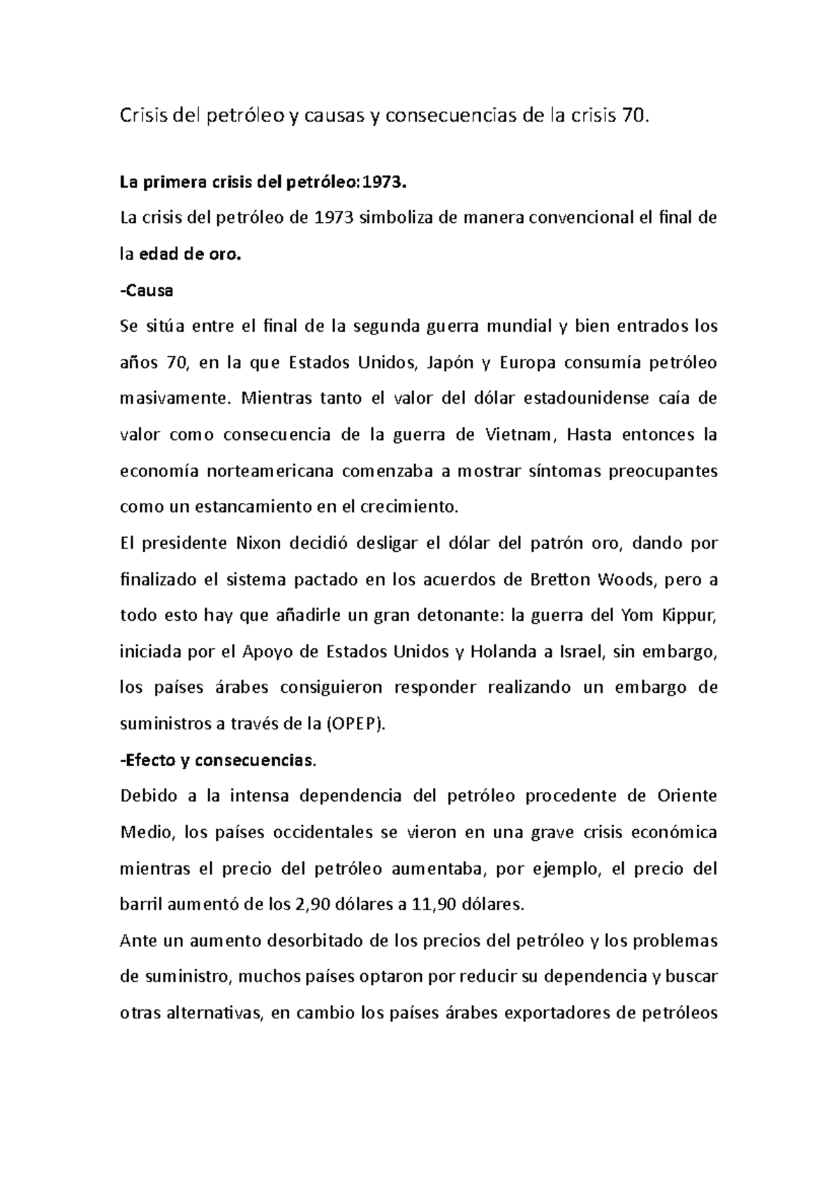 Crisis del petróleo y causa de la crisis de los 70 y concecuencias ...