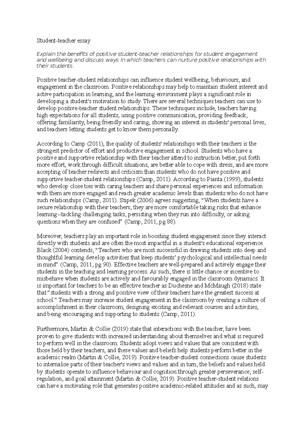 Student relo essay - Student-teacher essay Explain the benefits of ...