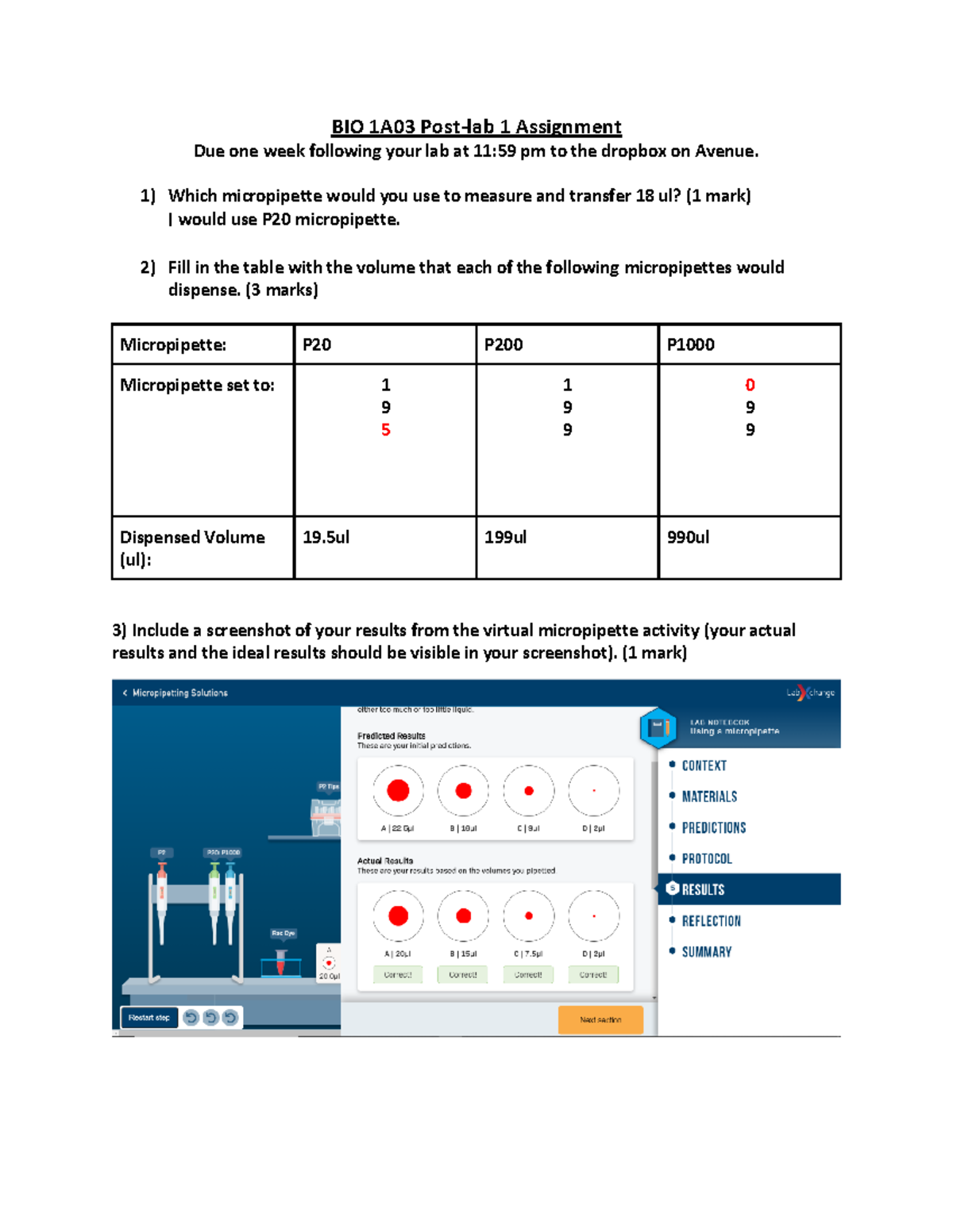 BIO 1A03 Post-lab 1 assignment - BIO 1A03 Post-lab 1 Assignment Due one week following your lab ...