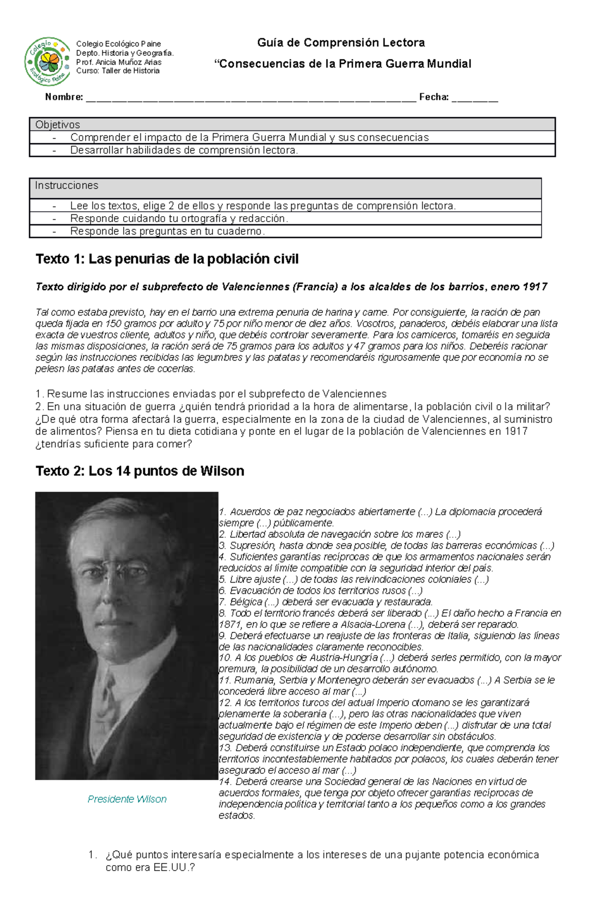 311299792 Guia de Comprension Lectora Consecuencias de La Guerra - Guía ...