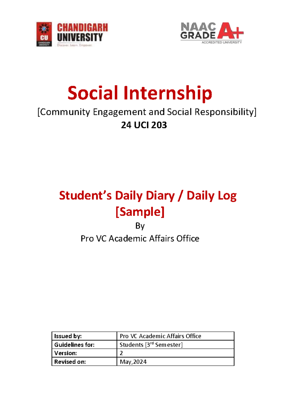 sample dairy of social internship - Social Internship [Community ...