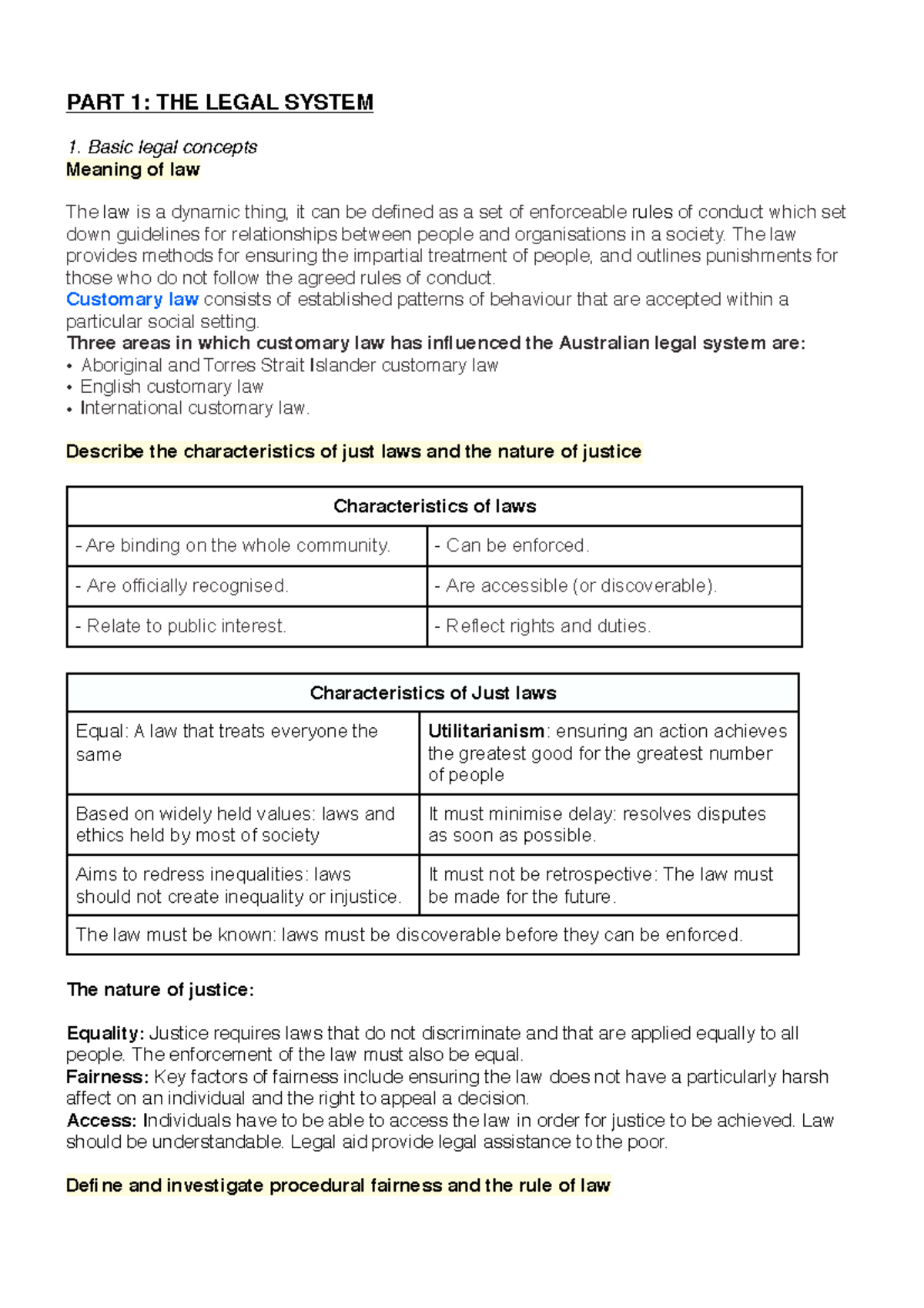 Part 1 - The Legal System - PART 1: THE LEGAL SYSTEM Basic legal ...