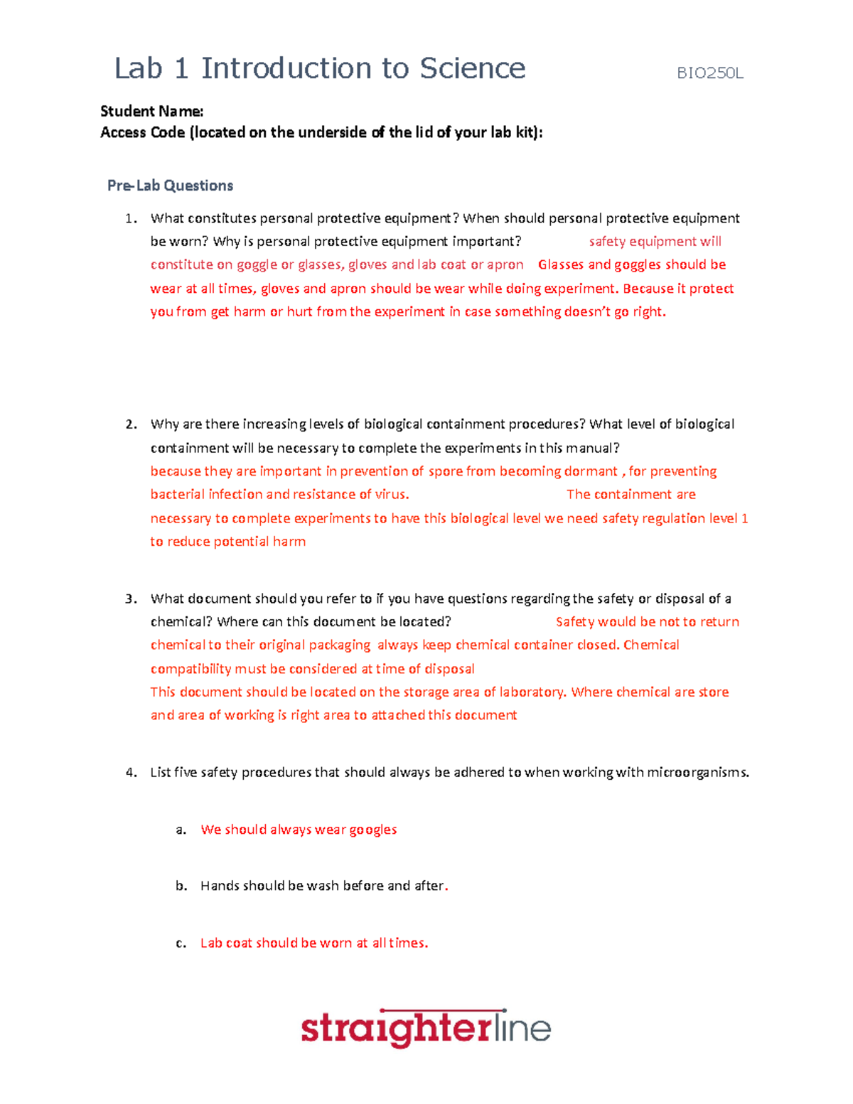 BIO250L+V2+Lab+1+(14) - Student Name: Access Code (located on the ...