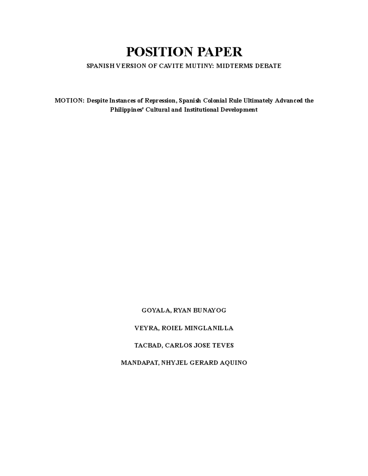 Position-Paper-Group-5 -Cavite-Mutiny -Spanish-Version-1 - POSITION ...