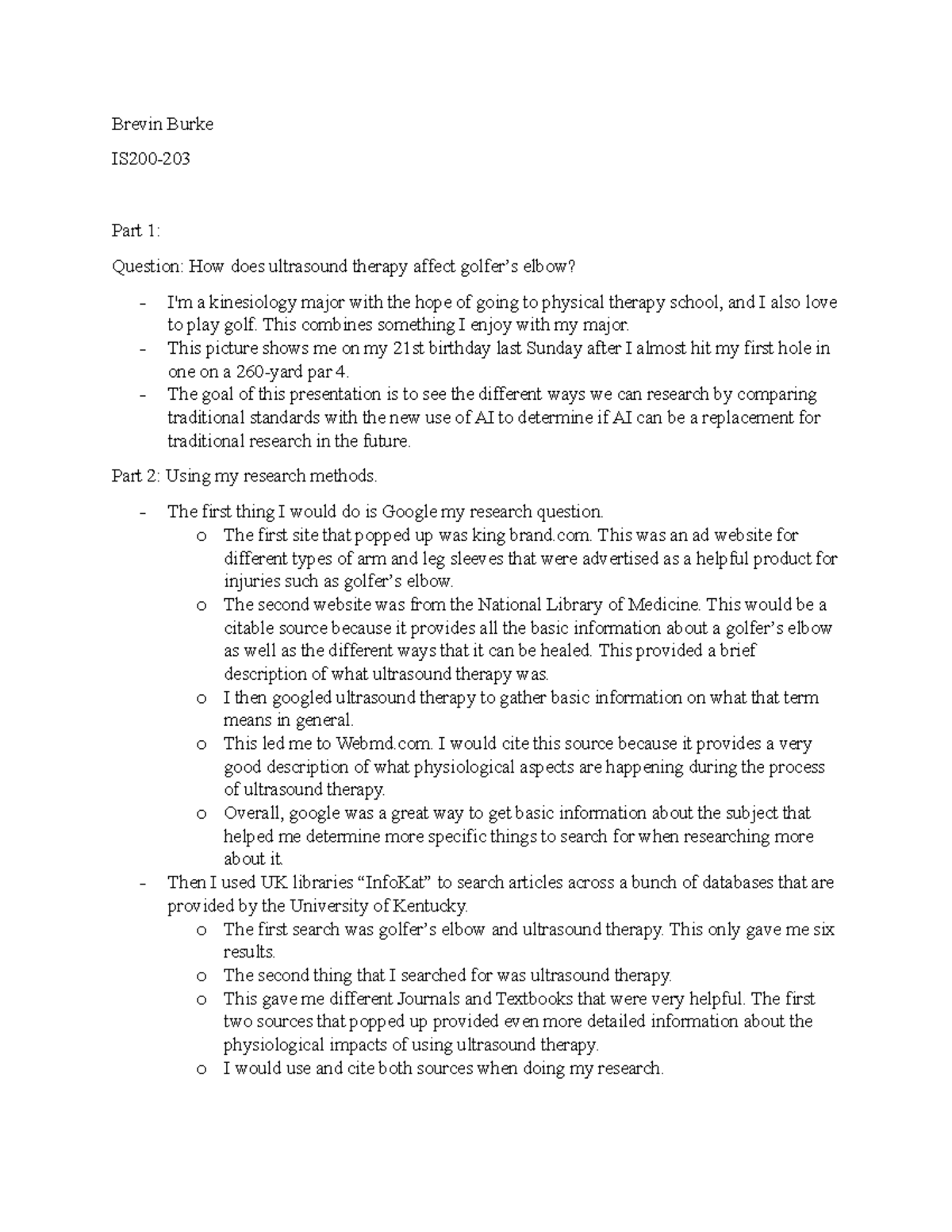 Ultrasound Therapy Script - Brevin Burke IS200- 203 Part 1: Question ...