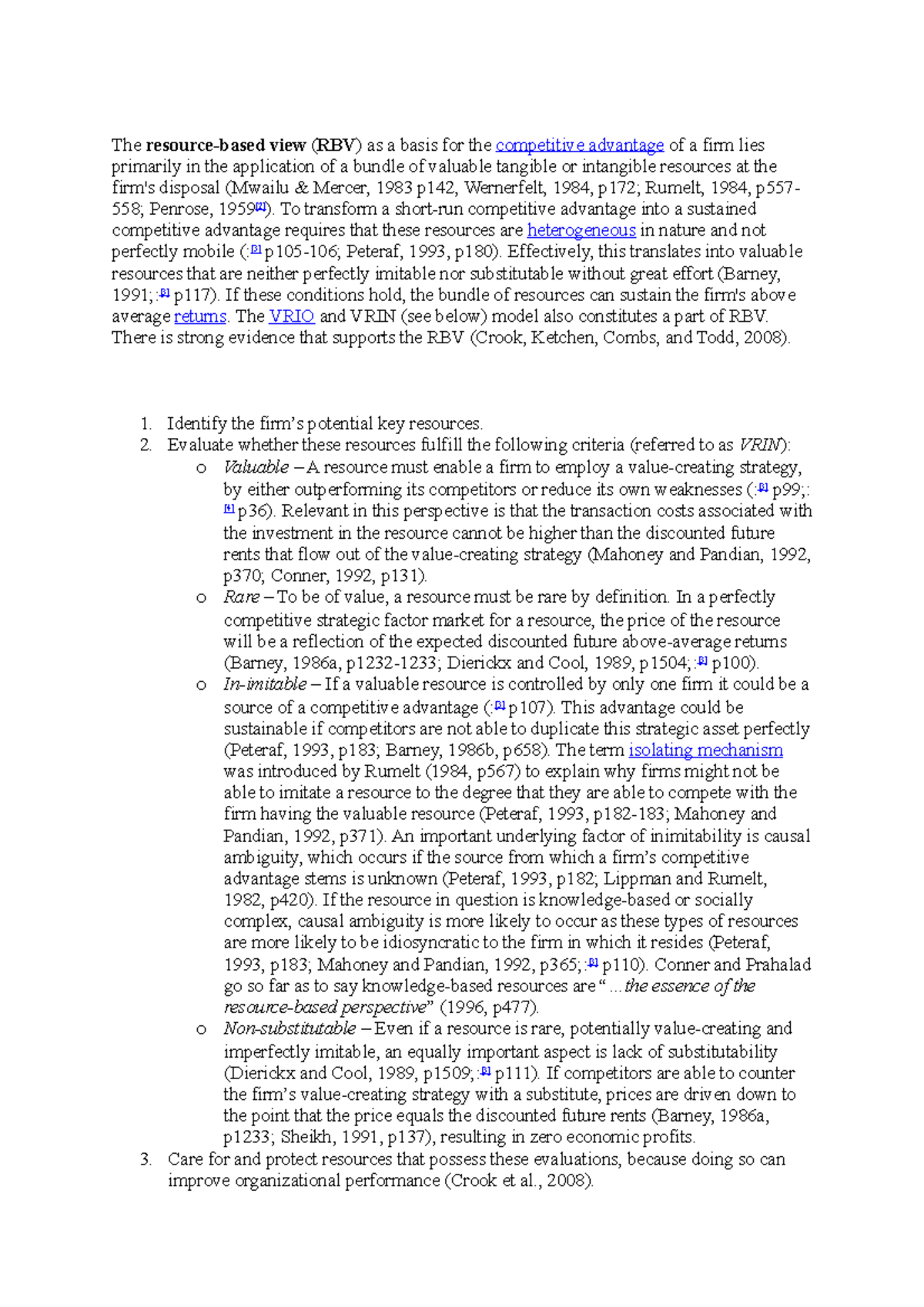 Resource based view - The resource-based view (RBV) as a basis for the ...