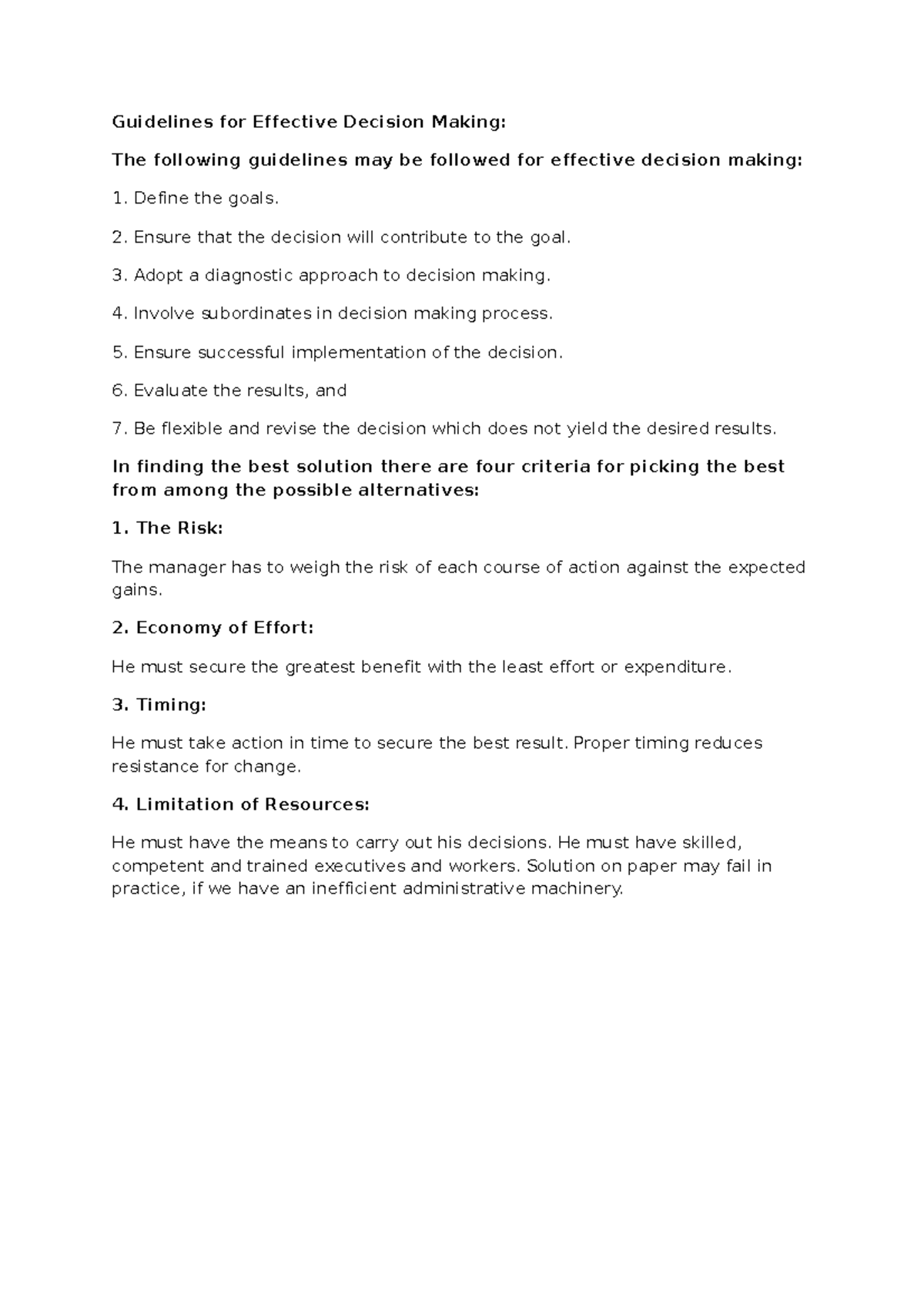 Guidelines for Effective Decision Making - Ensure that the decision ...