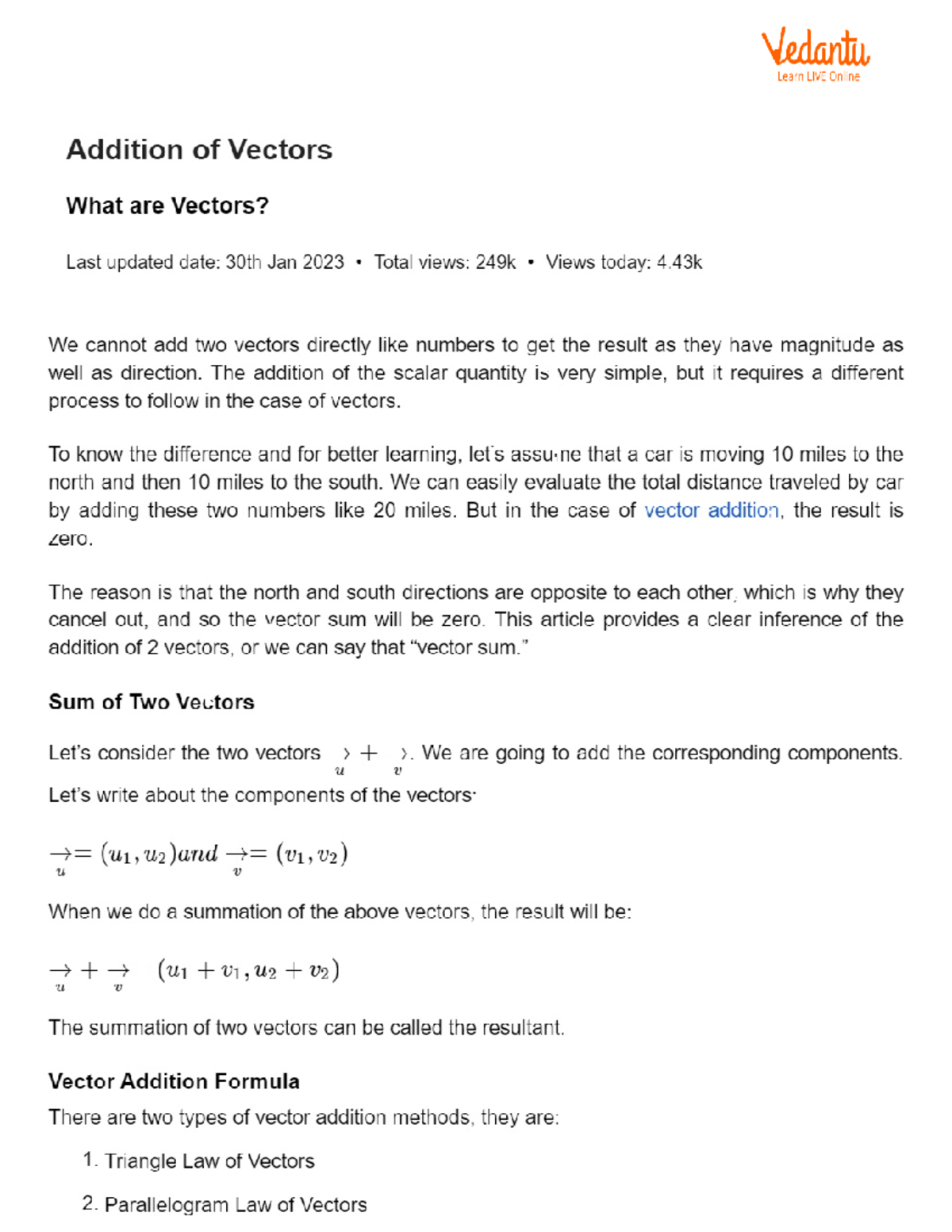 Addition of Vectors - B.tech CSE - Studocu