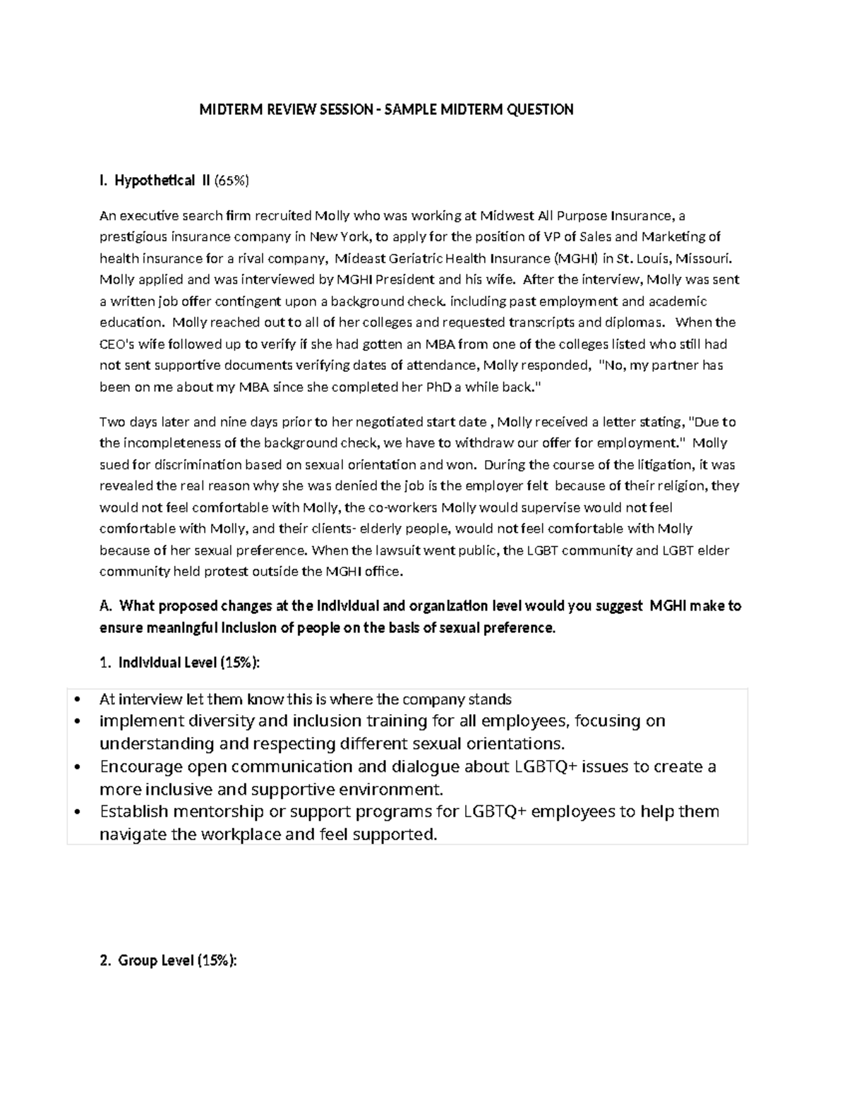 Managing Diversity - Midterm Review Session - MIDTERM REVIEW SESSION ...