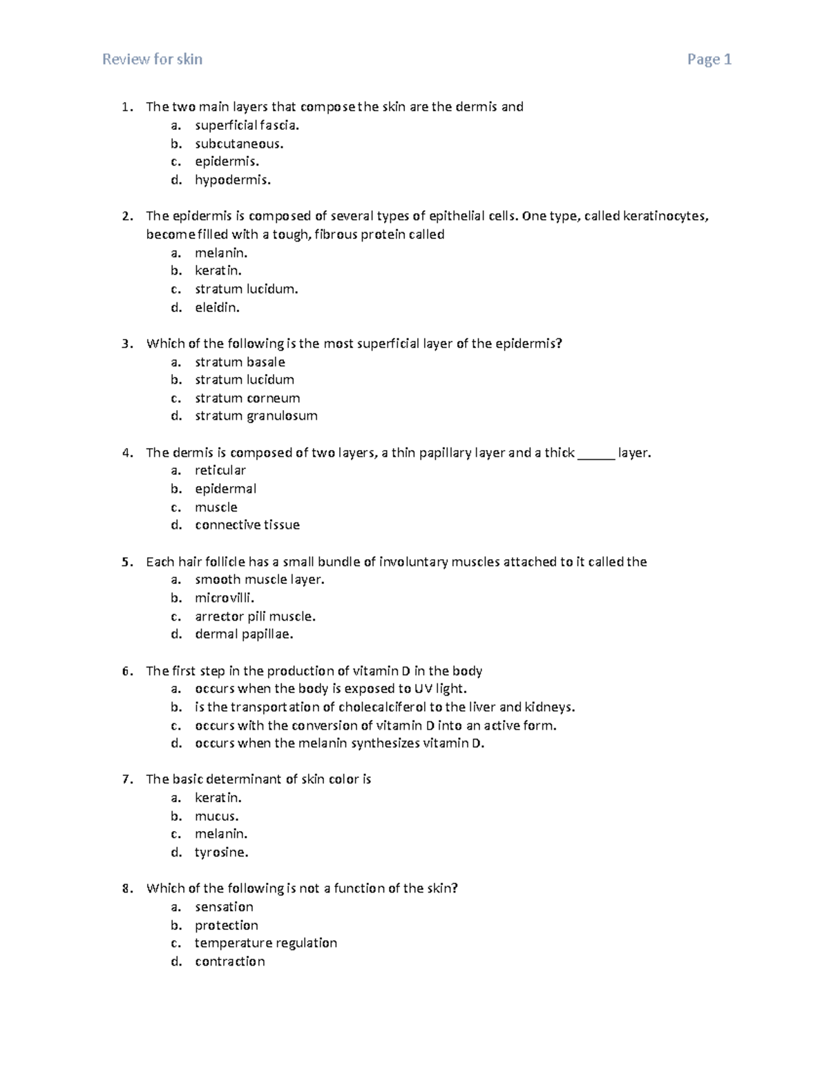 Review for Skin - notes for skin - Review for skin Page 1 The two main ...