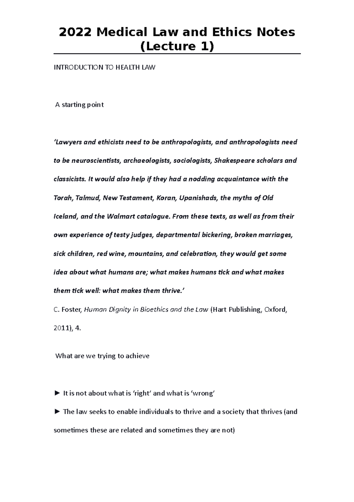 2022 Medical Law and Ethics Notes (Lecture 1) - (Lecture 1 ...