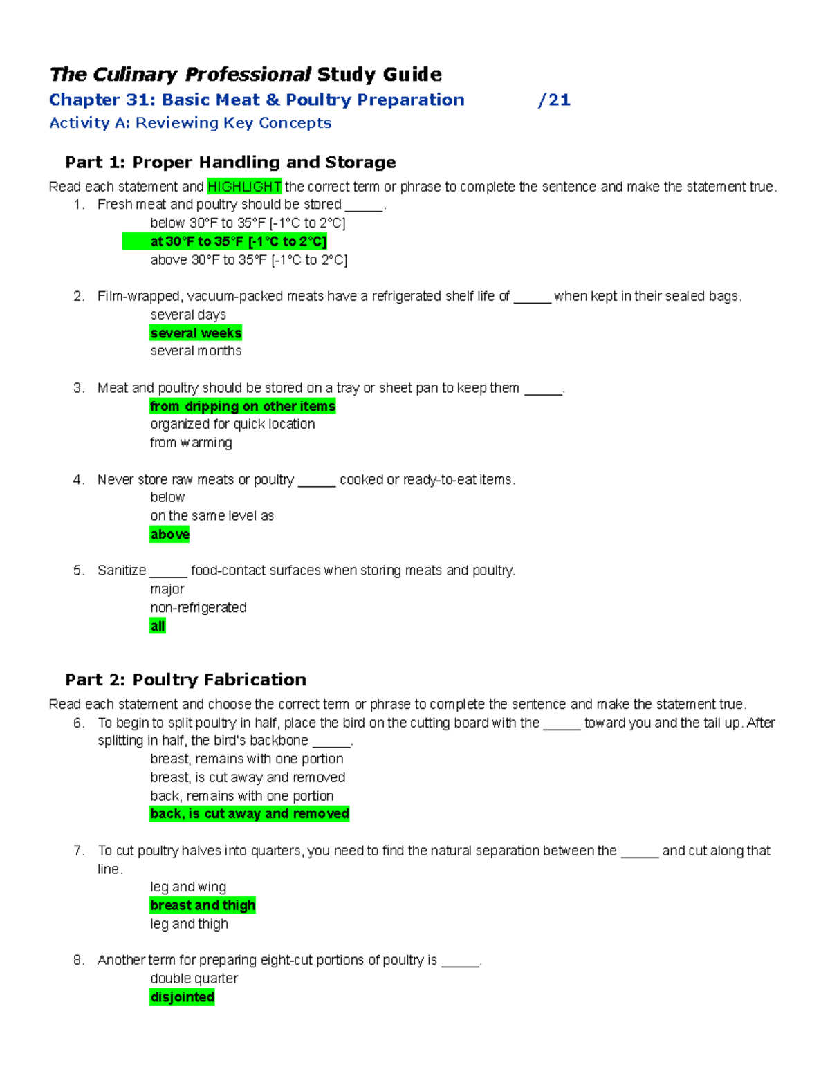 Culinary Professional Study Guide: Meat Poultry Preparation & Common ...