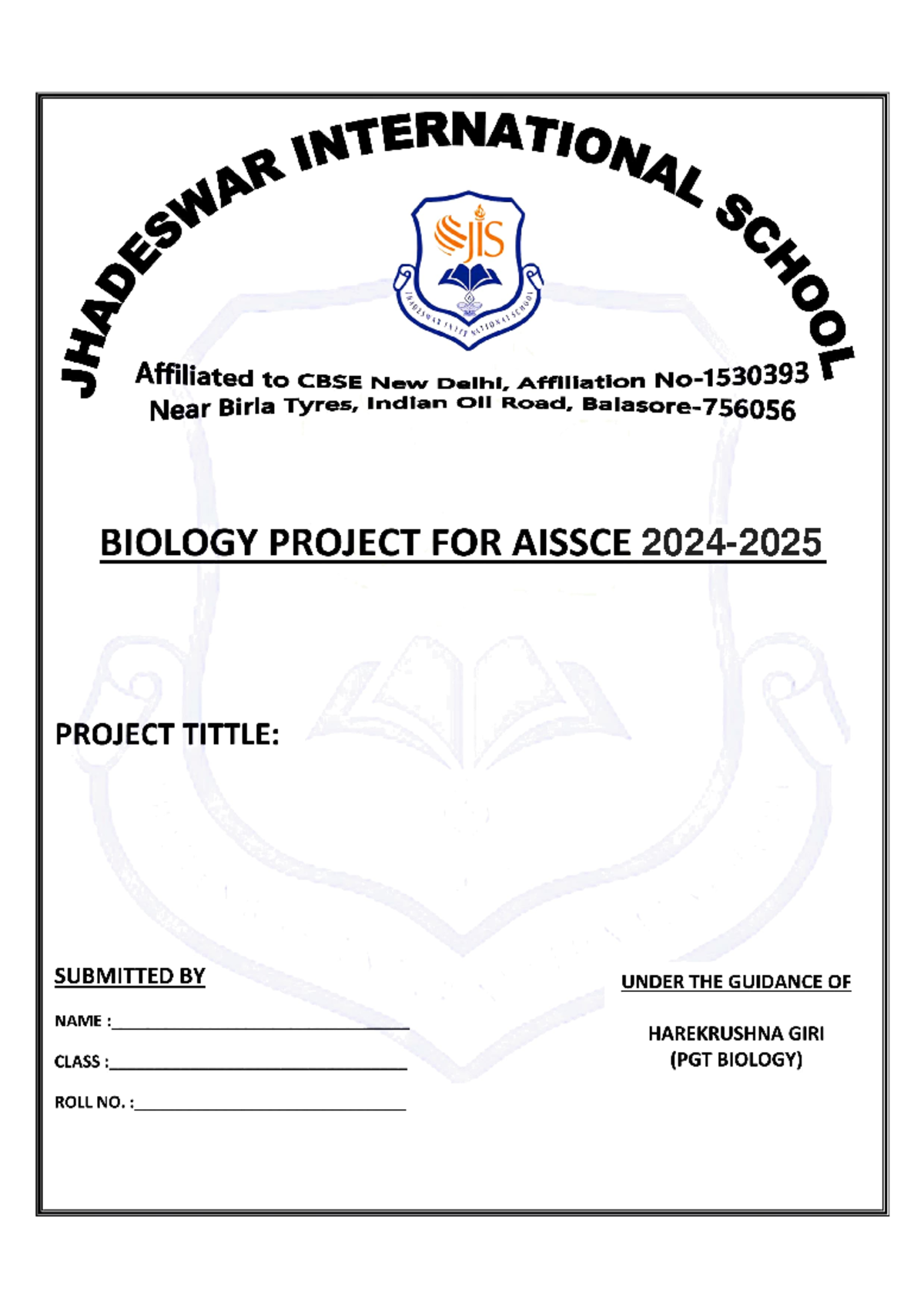 Frontpage - good notes important for board - PROJECT TITTLE: BIOLOGY ...
