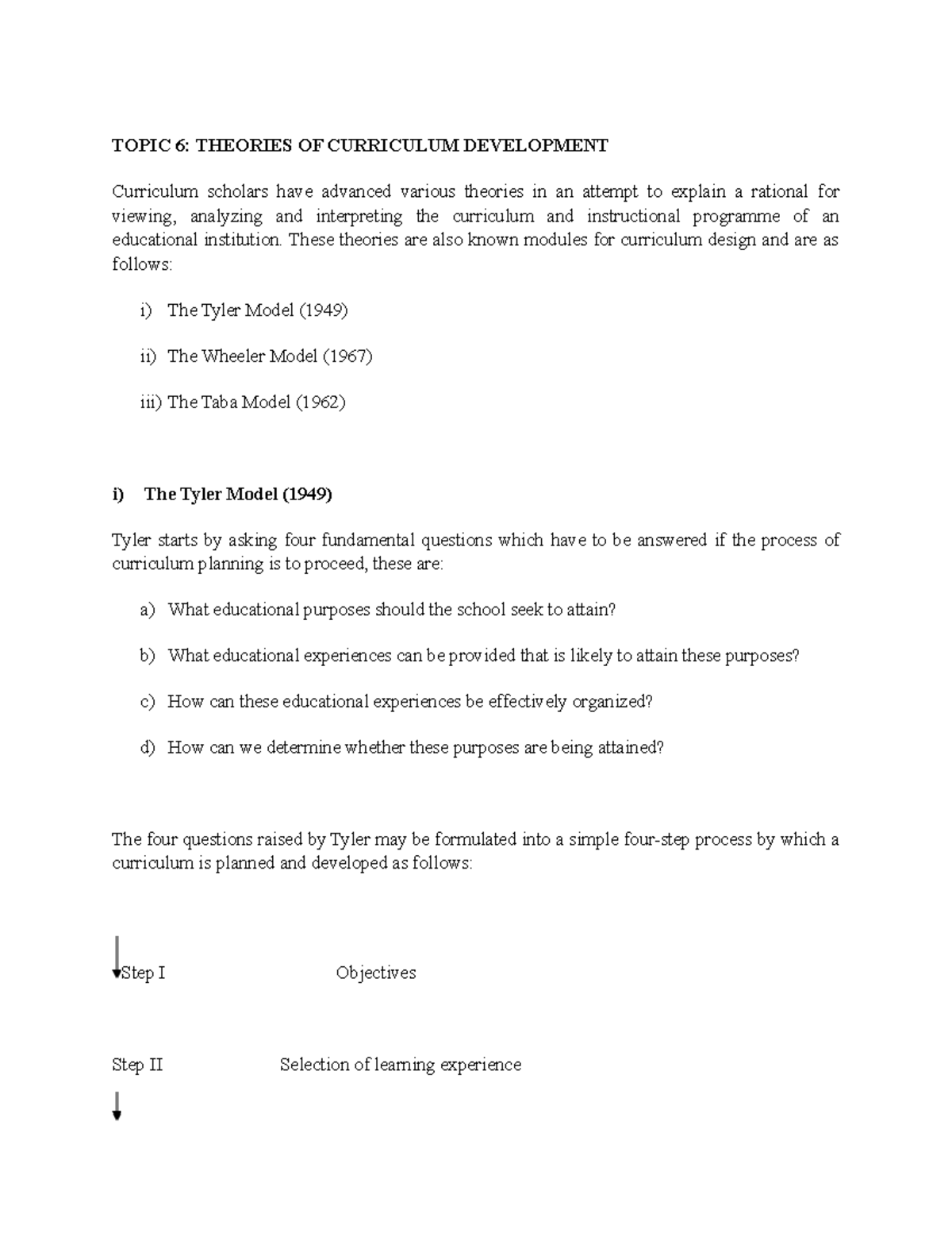 Lecture 5 Theories OF Curriculum - TOPIC 6: THEORIES OF CURRICULUM ...