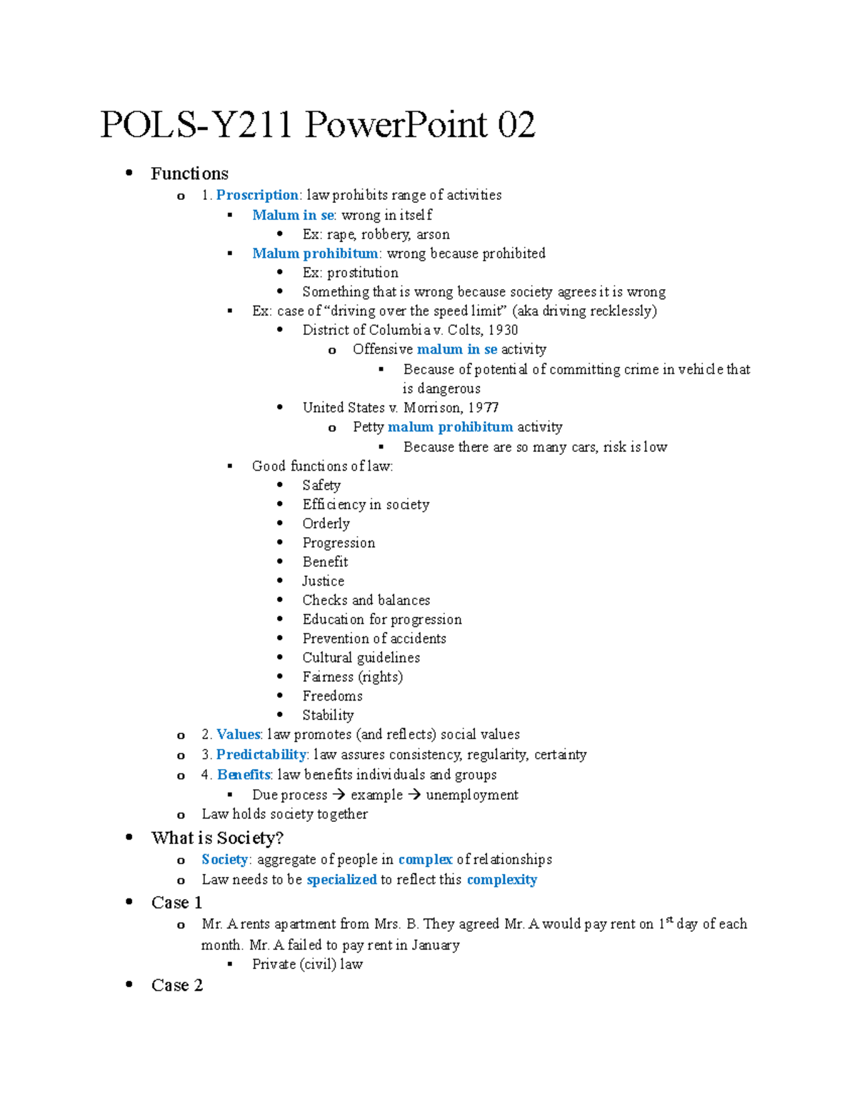 POLS-Y211 Power Point 02 - Proscription: law prohibits range of ...