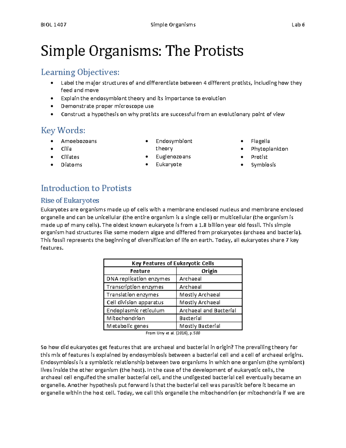 BIOL 1407 Lab Activity Protists 1 - Simple Organisms: The Protists ...