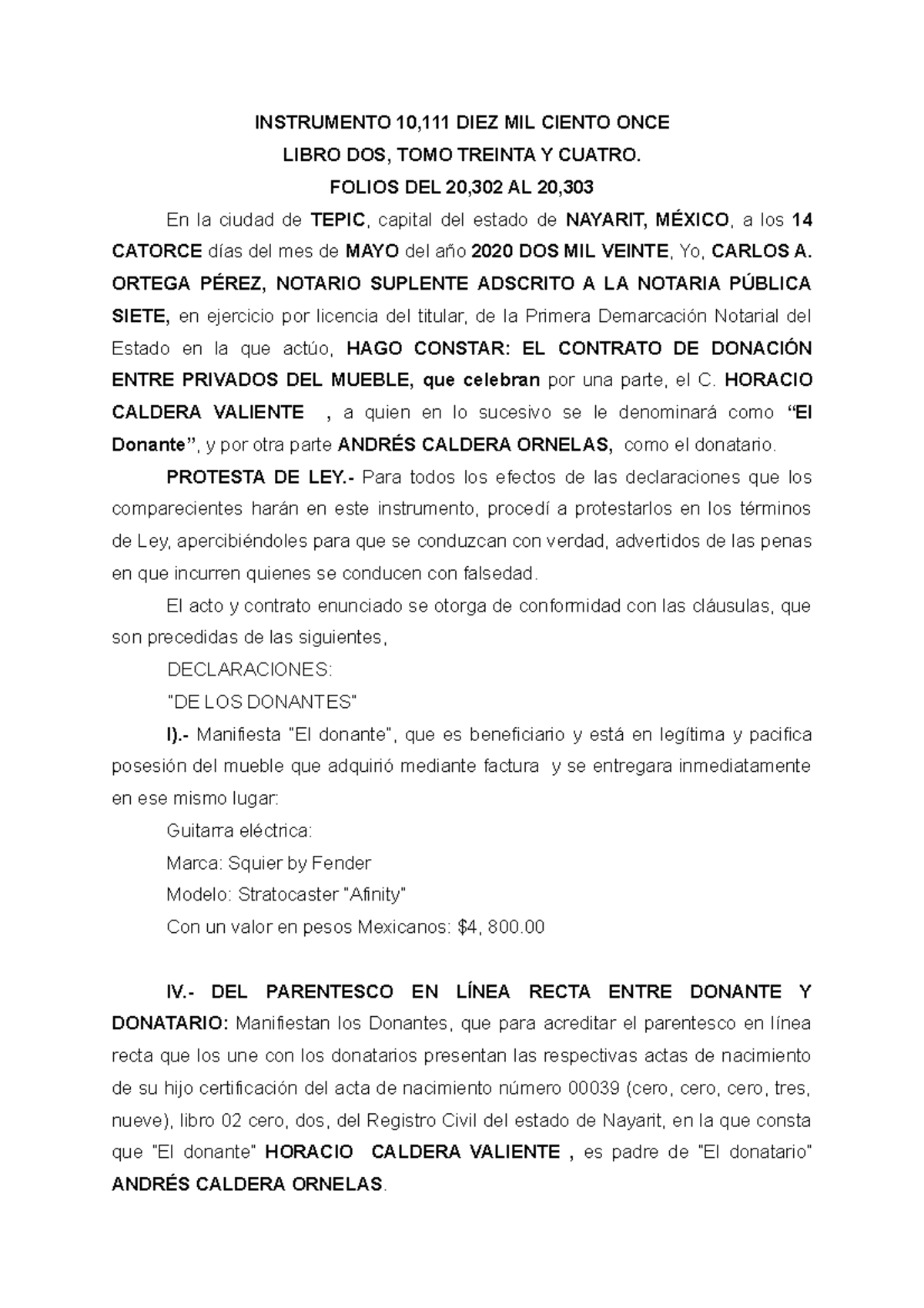 Contrato de donacion - INSTRUMENTO 10,111 DIEZ MIL CIENTO ONCE LIBRO ...