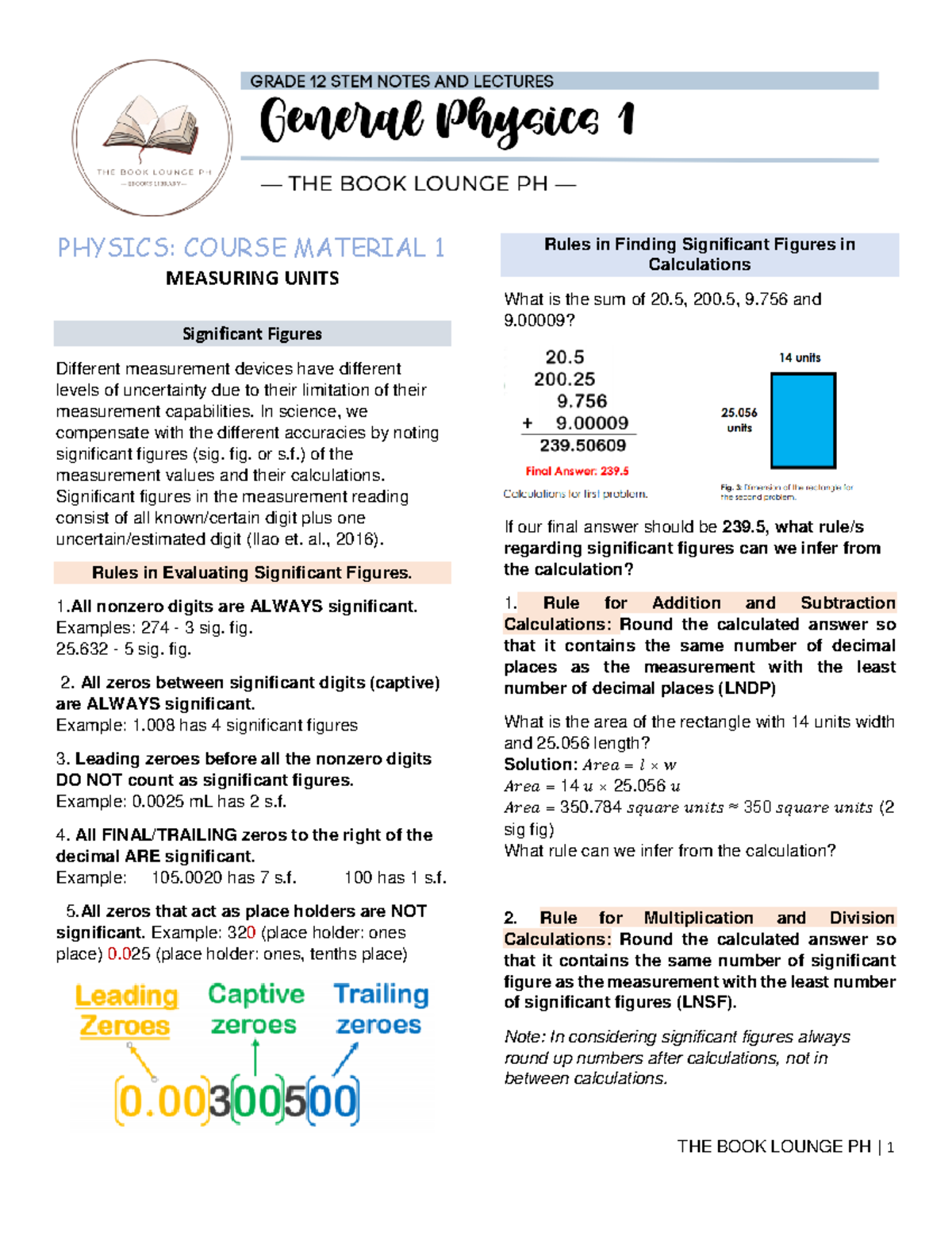 1ST TERM - General Physics 1 - PHYSICS: COURSE MATERIAL 1 MEASURING ...