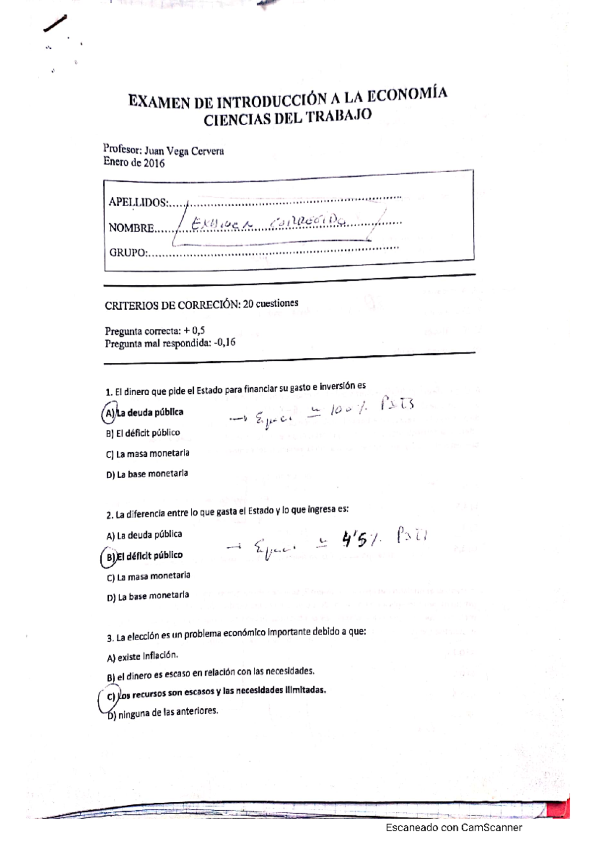 Examen 1 - Introduccion a la Economia - Studocu