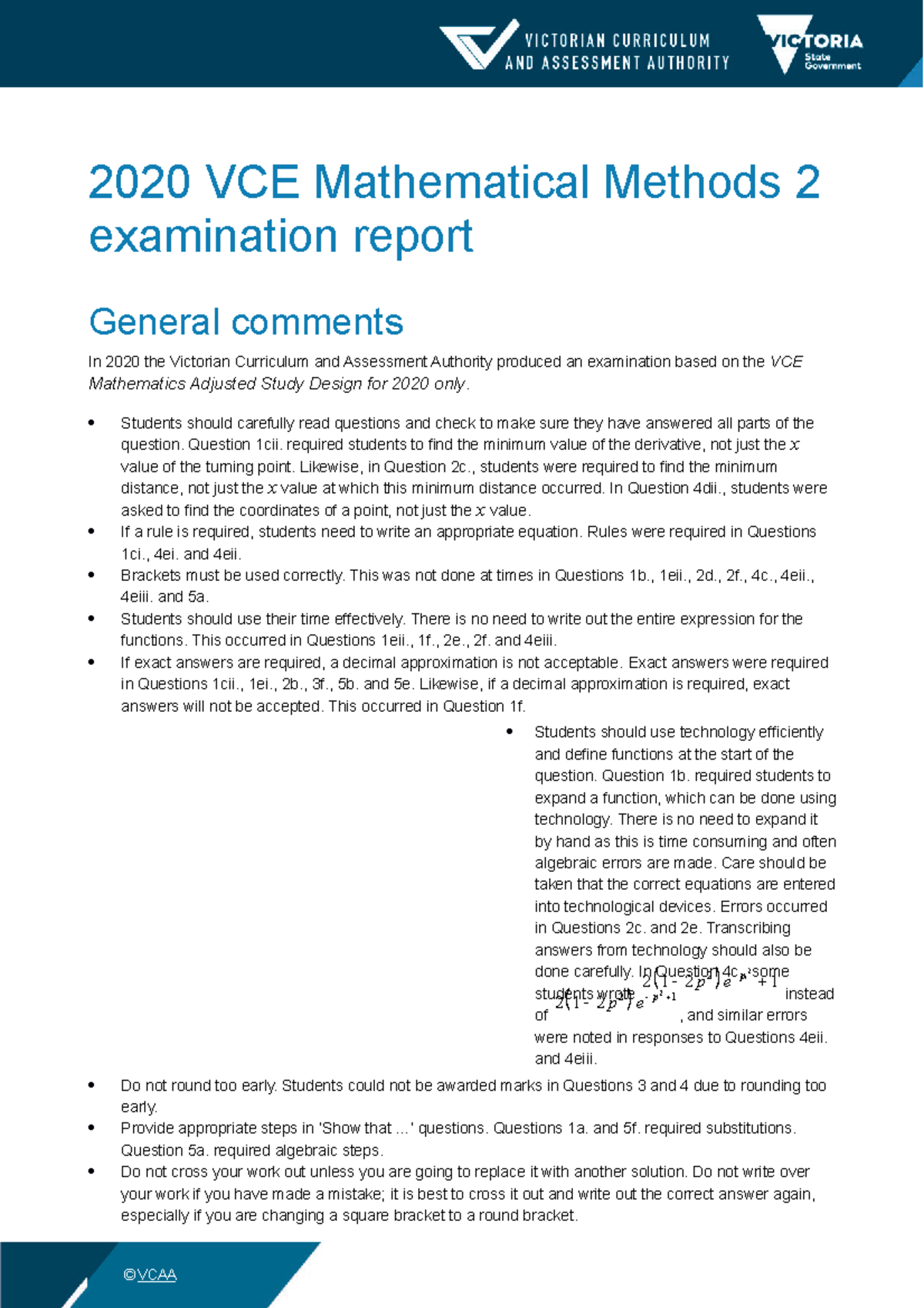 2020mathsmethods 2-exam-report - SOLUTIONS - 2020 VCE Mathematical ...
