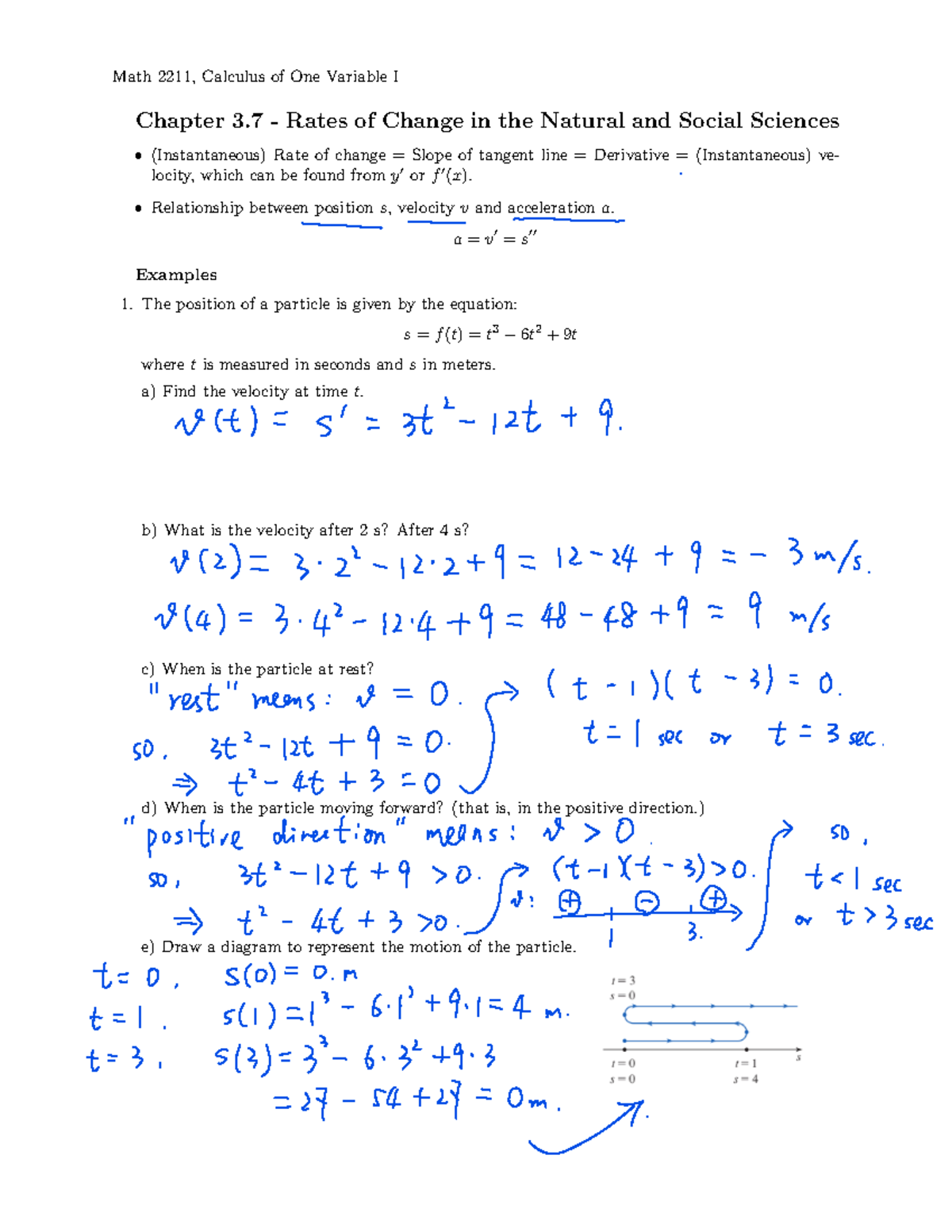 Sol. of Notes 3 - Yang Li - Math 2211, Calculus of One Variable ...