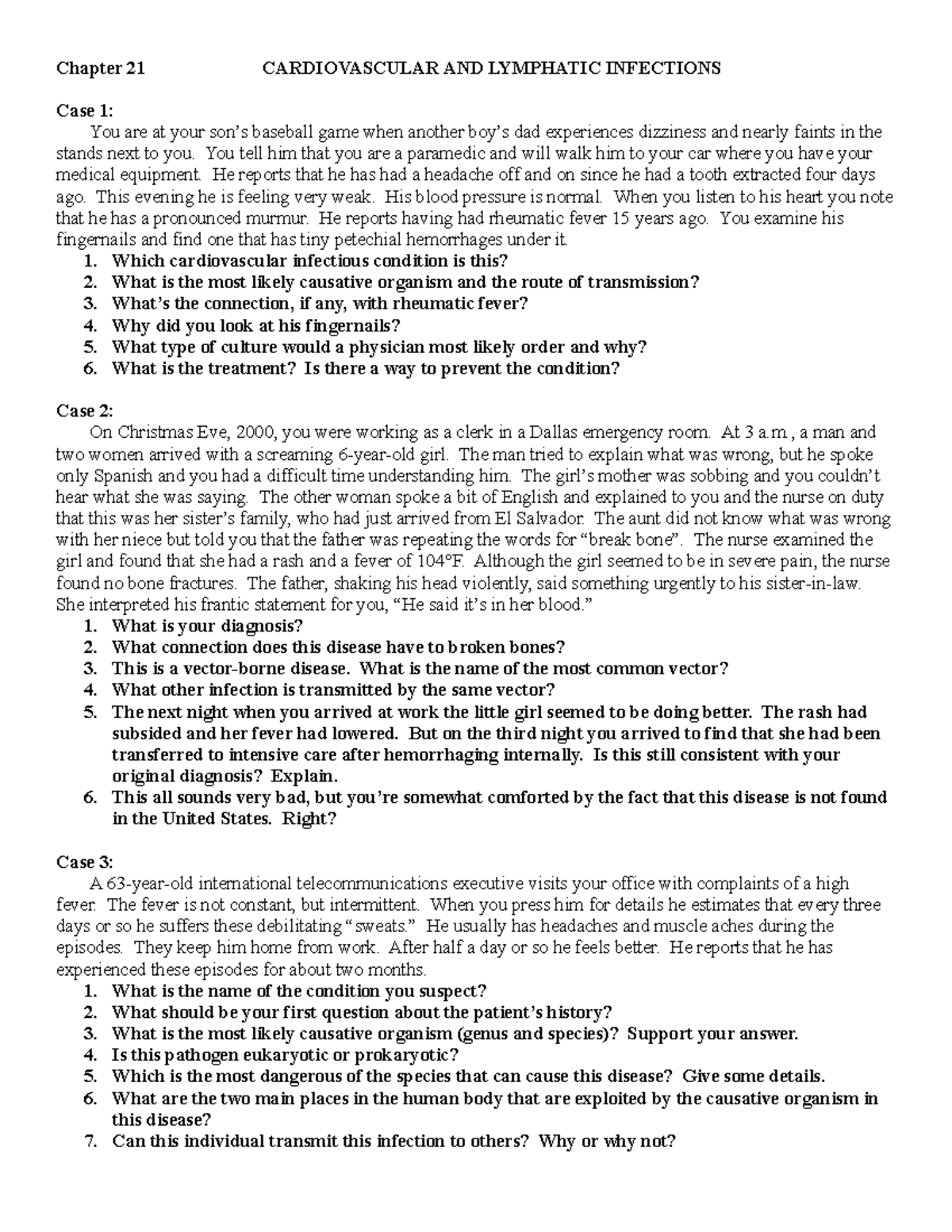 Ch 21 Cardiovascular and Lymphatic Infections Case Studies - Chapter 21 ...