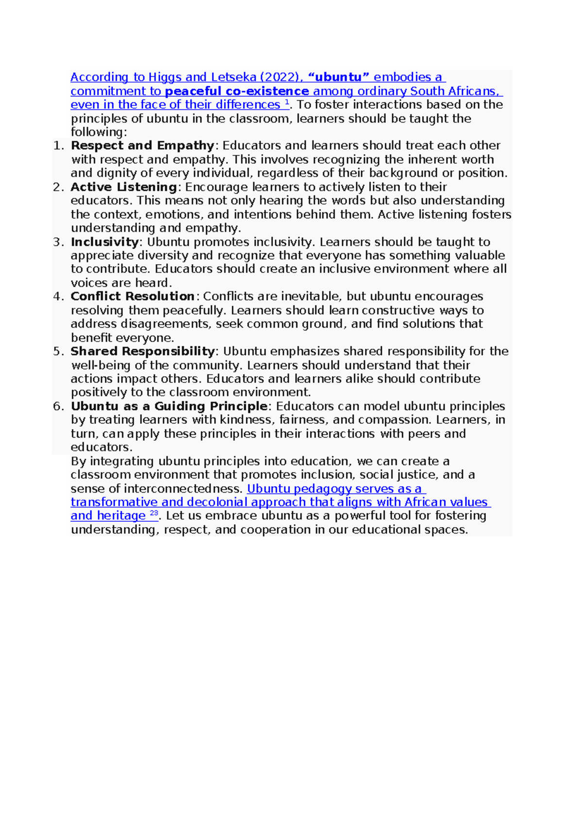 Esc assignment - According to Higgs and Letseka (2022), “ubuntu ...