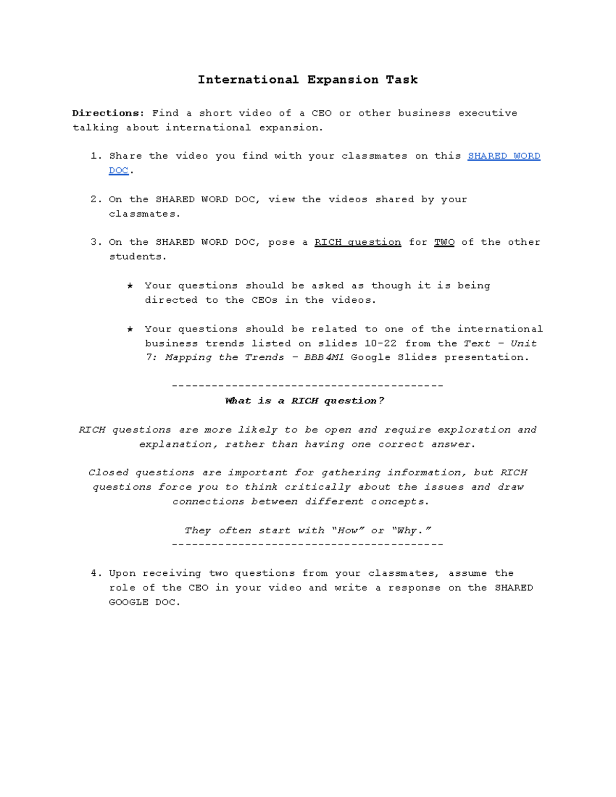 International Expansion Task - Unit 7 Mapping the Trends - BBB4M1 ...