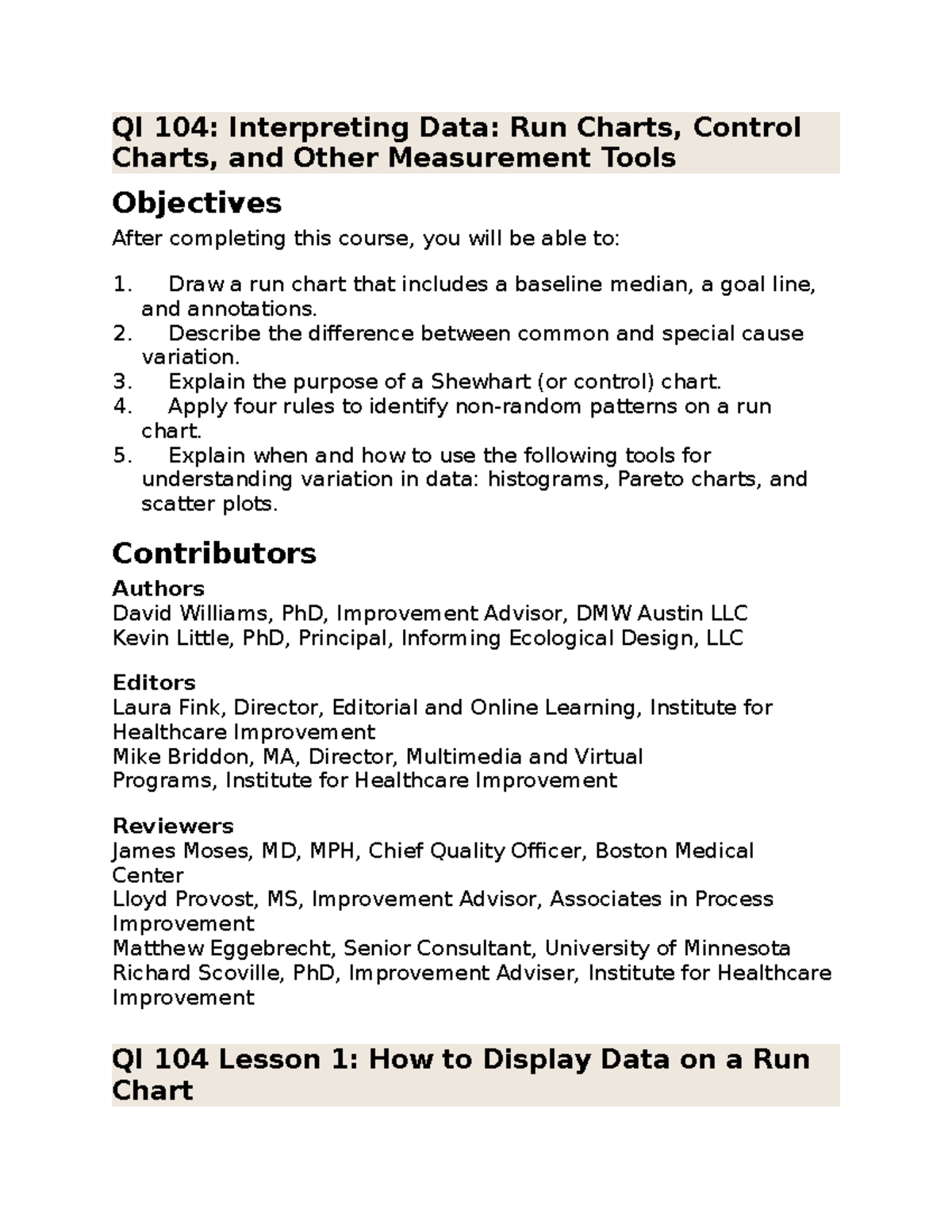 QI 104 - 3400 Health safety and Quality - QI 104: Interpreting Data ...