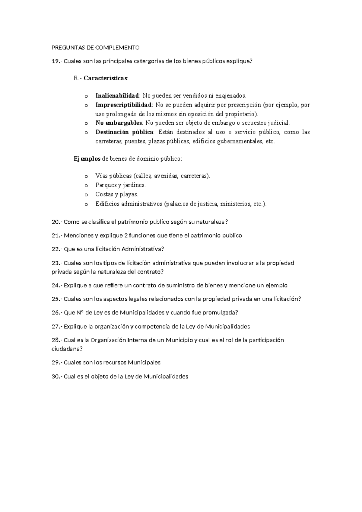 Preguntas DE Complemento Examen Final - PREGUNTAS DE COMPLEMENTO 19 ...