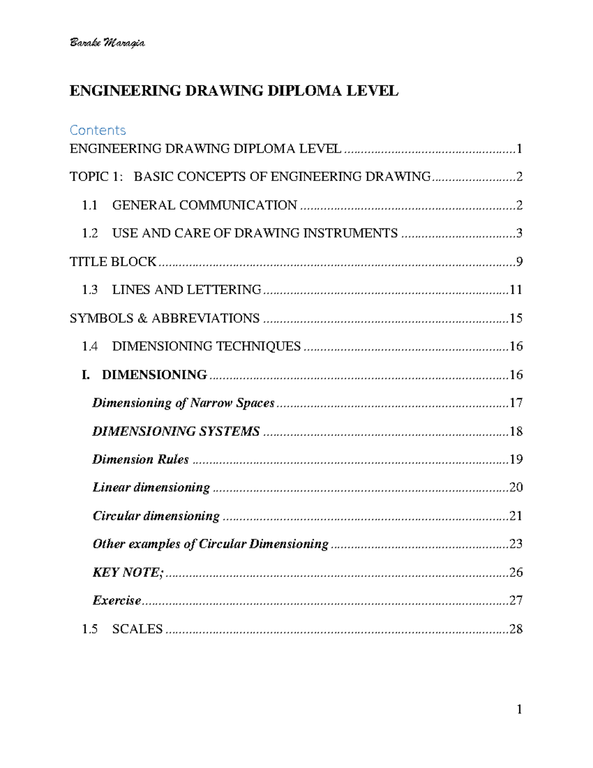 ENG Drawing Topic 1 - ENGINEERING DRAWING DIPLOMA LEVEL Contents ...